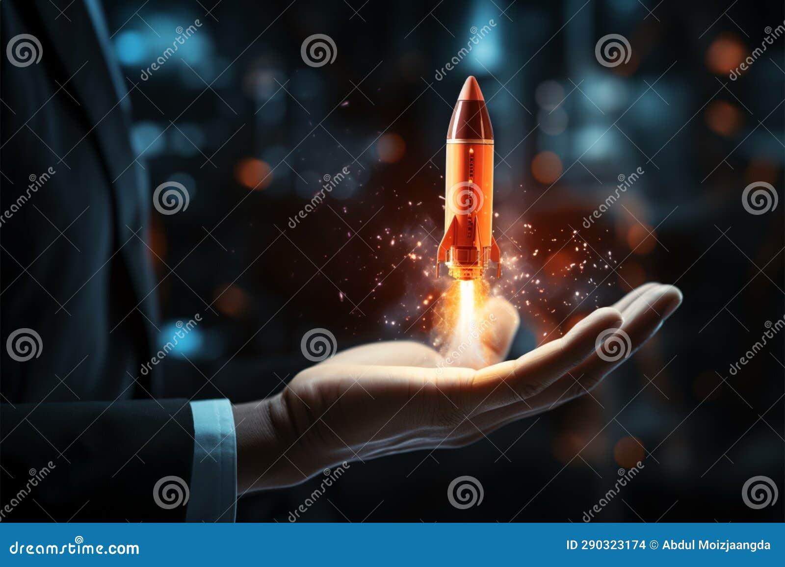 Launching Innovation Male Hand Activates A Rocket In Virtual Interface ...