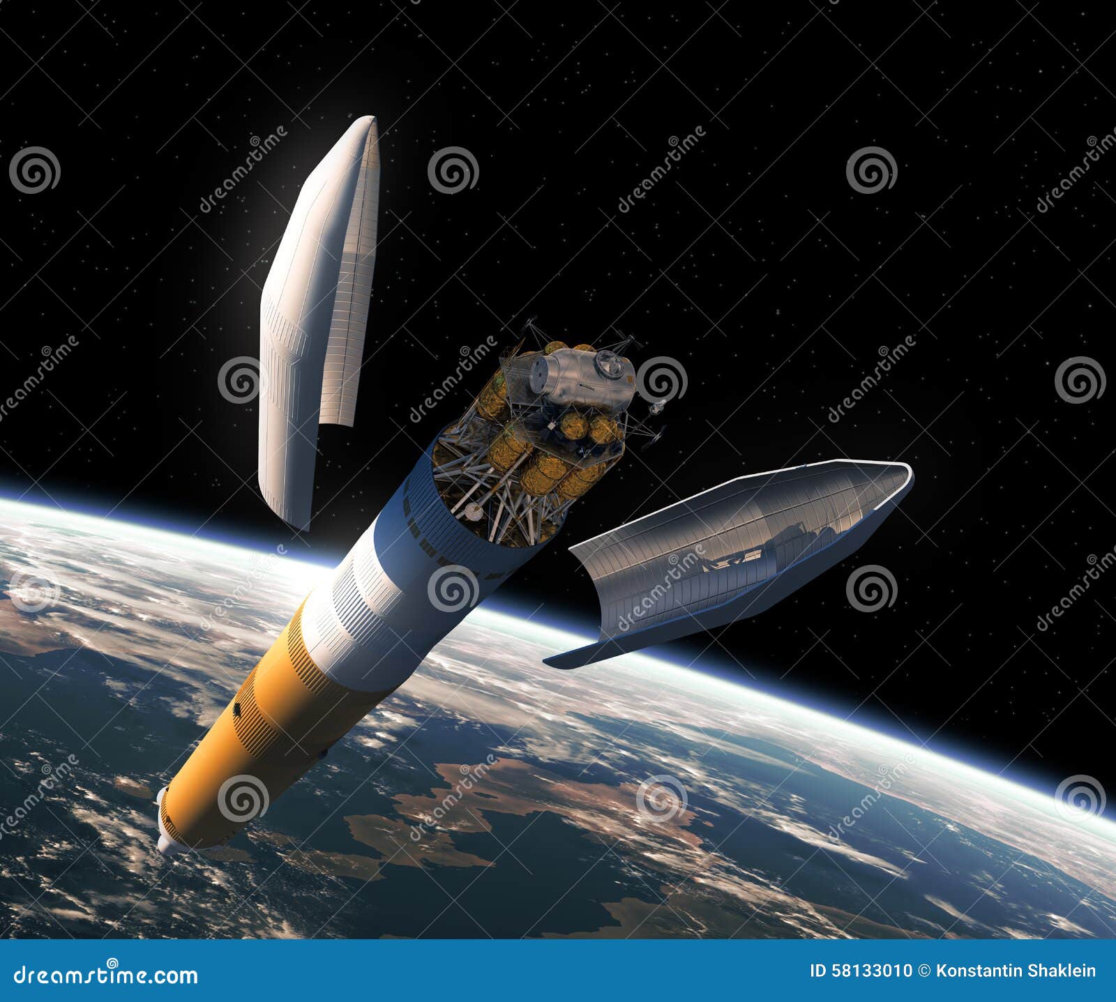 Launching of Interplanetary Space Station Stock Illustration ...