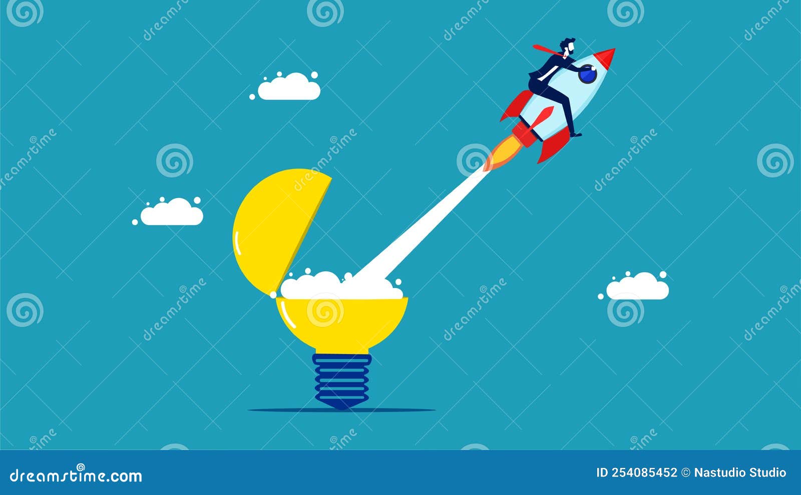 Launching New Ideas And Innovations. Launch Of A Rocket That Takes Off ...