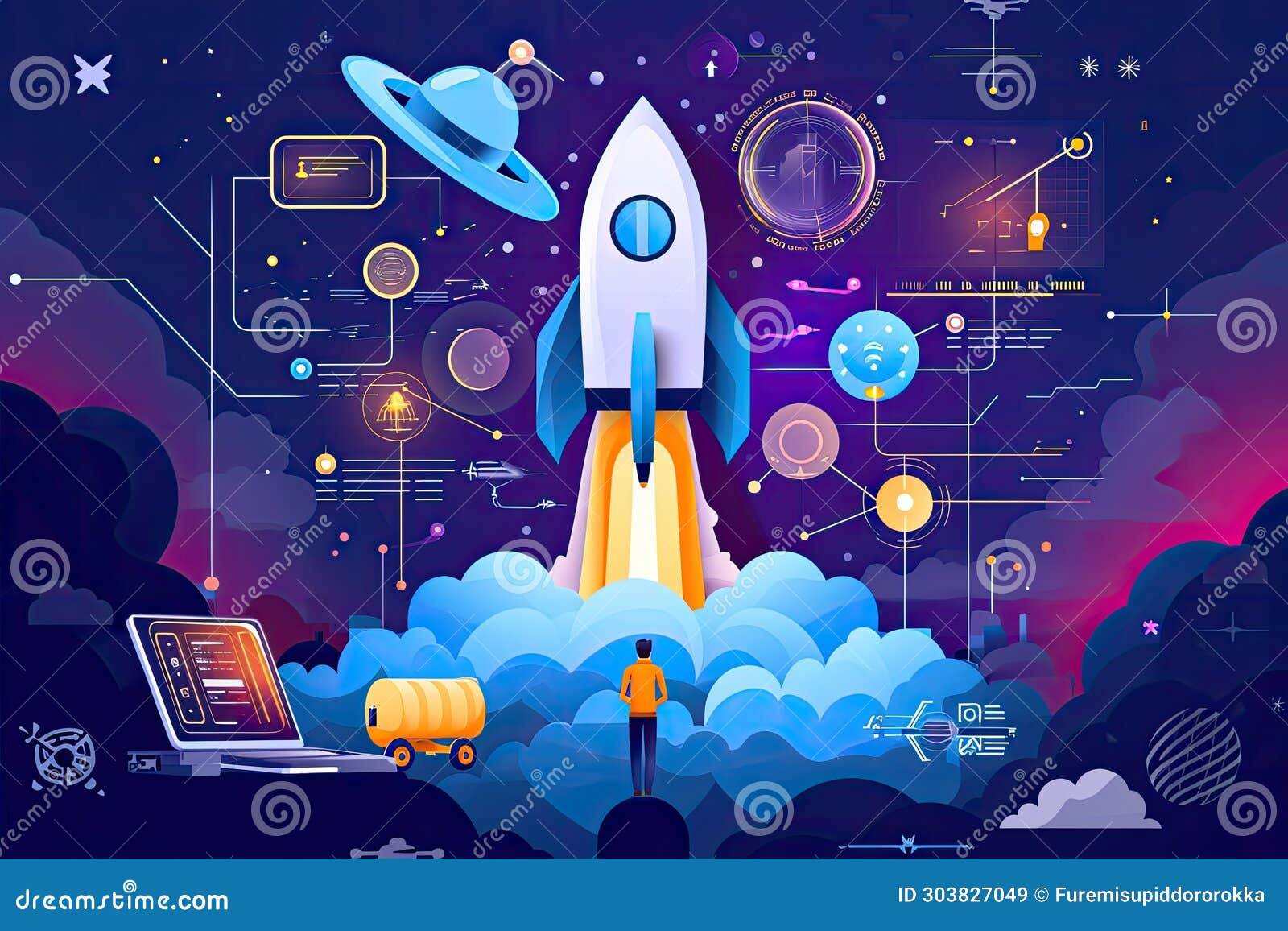 A Process Of Launching The Quadcopter Drone With Camera, Operator ...