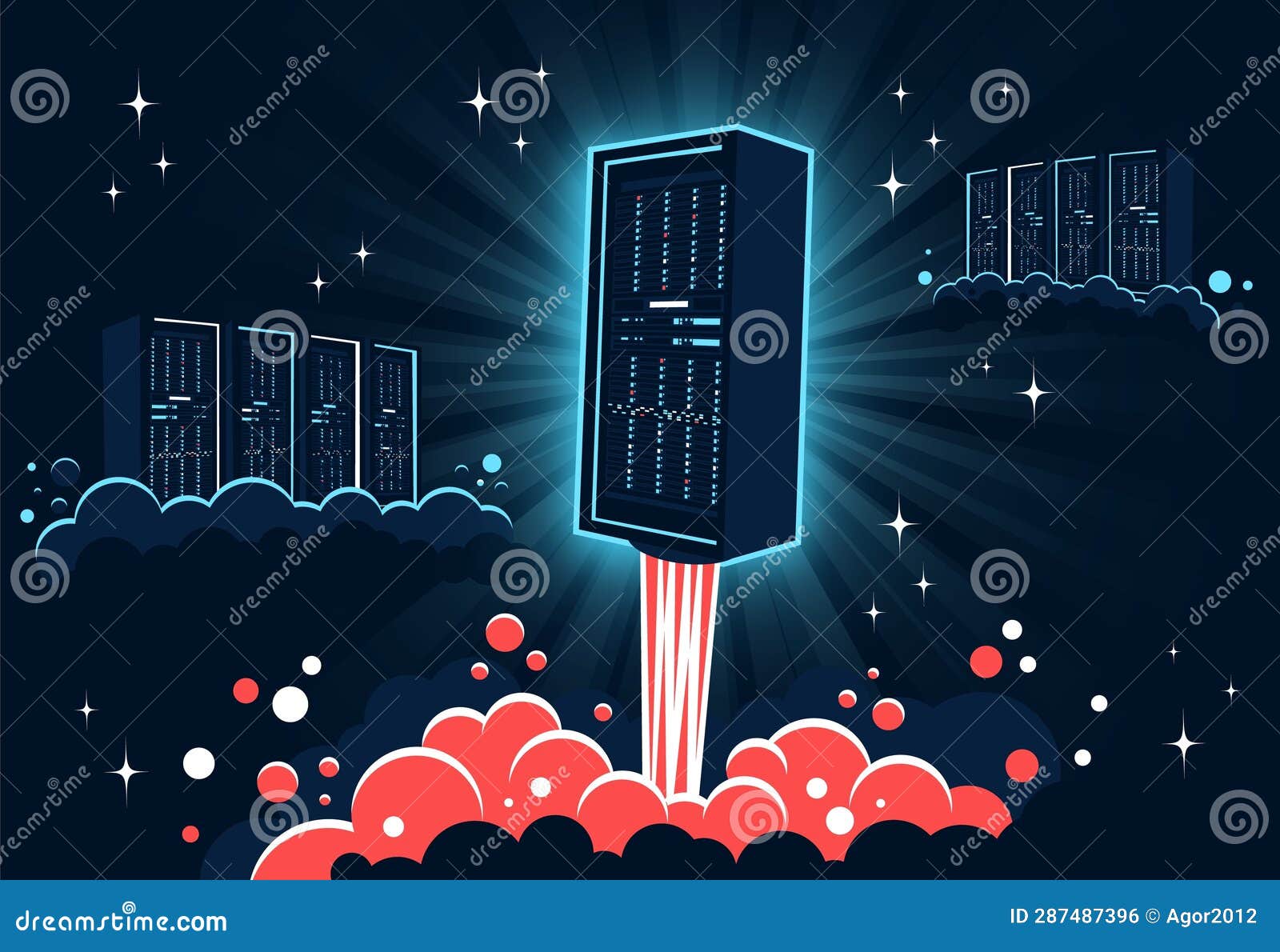 Launching a New Server in the Cloud Storage Stock Illustration ...