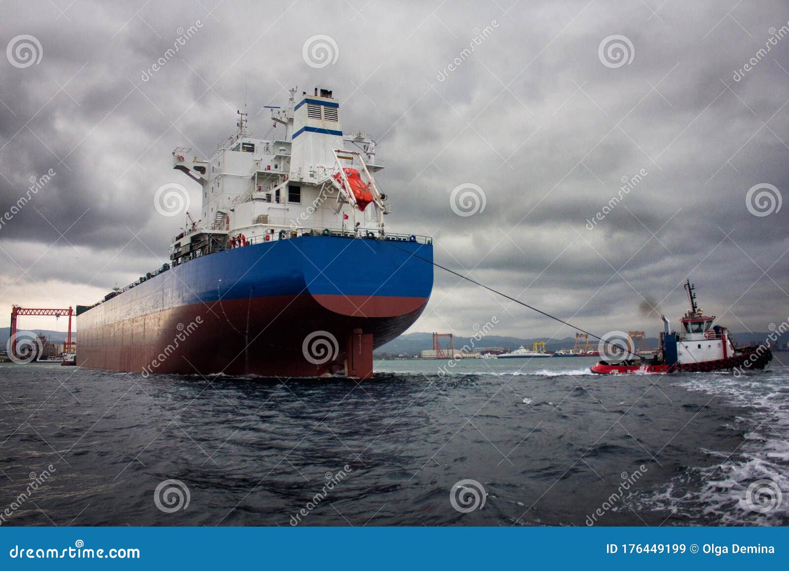 Launching of Renovated Tanker Cargo Ship from Dock To Water Stock Image ...
