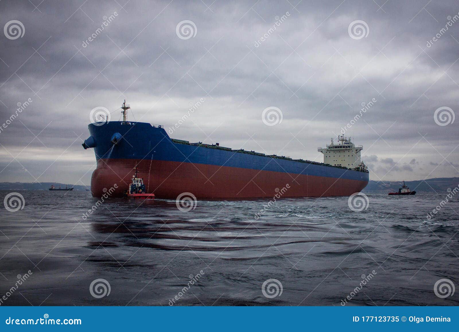 Launching of Renovated Tanker Cargo Ship from Dock To Water. Stock ...