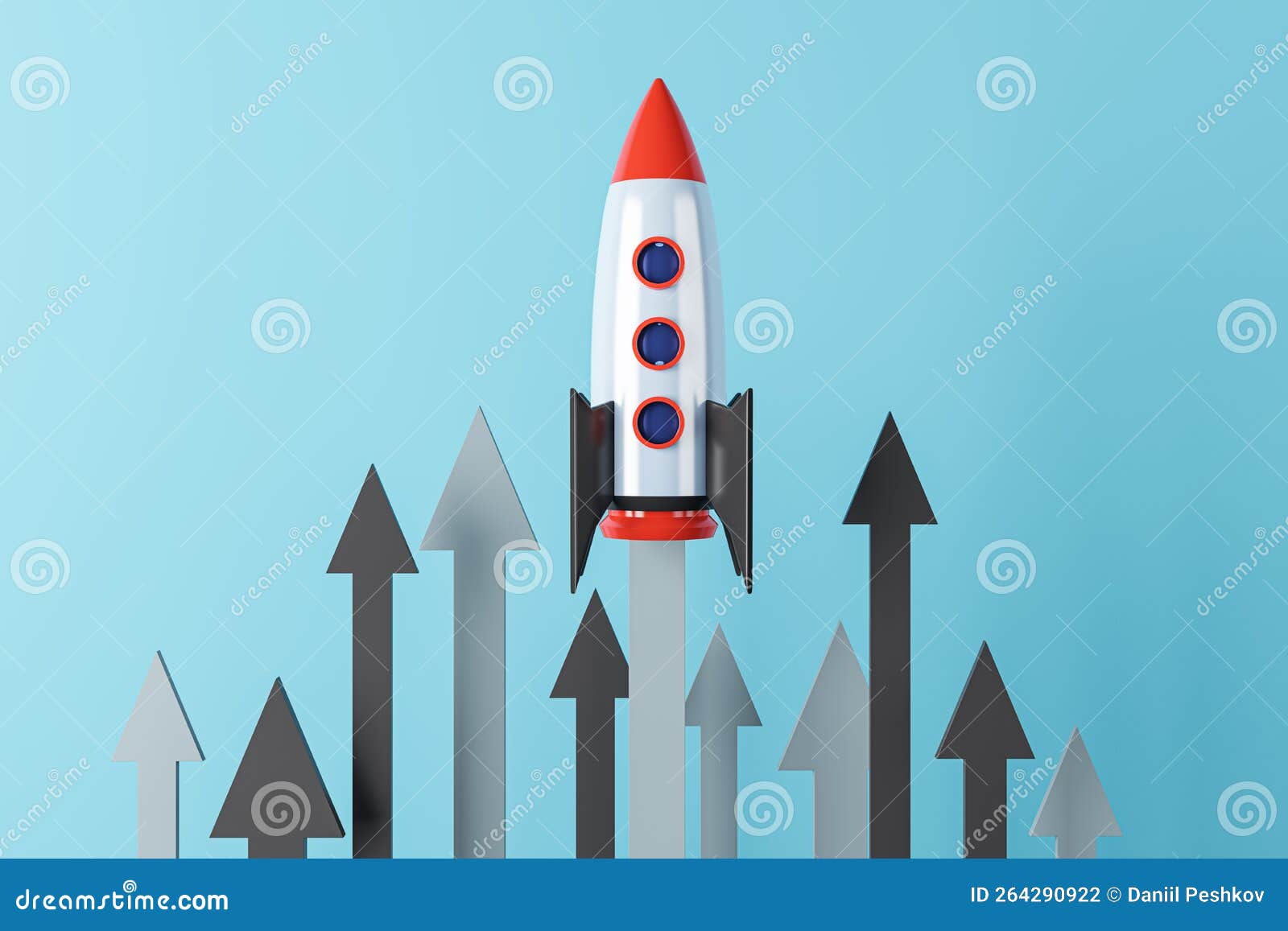 Launching Rocket with Arrows on Background. Start Up and New Beginning ...