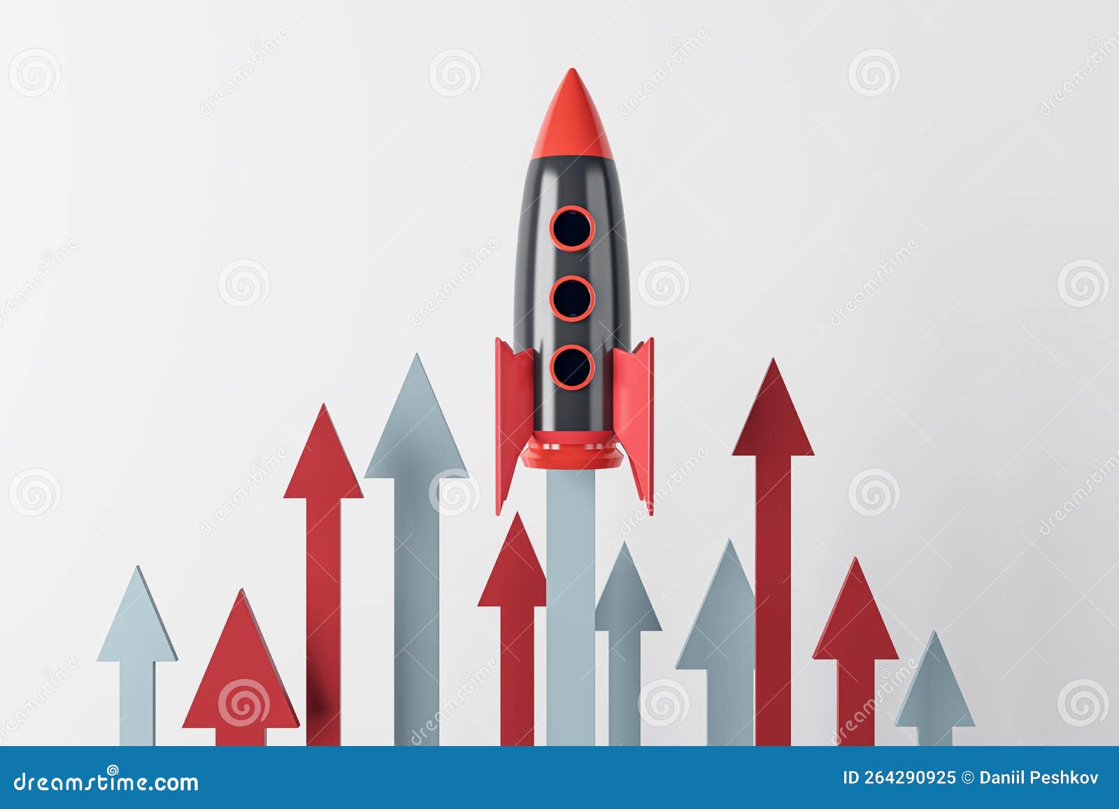 Launching Rocket with Arrows on Background. Start Up and New Beginning ...