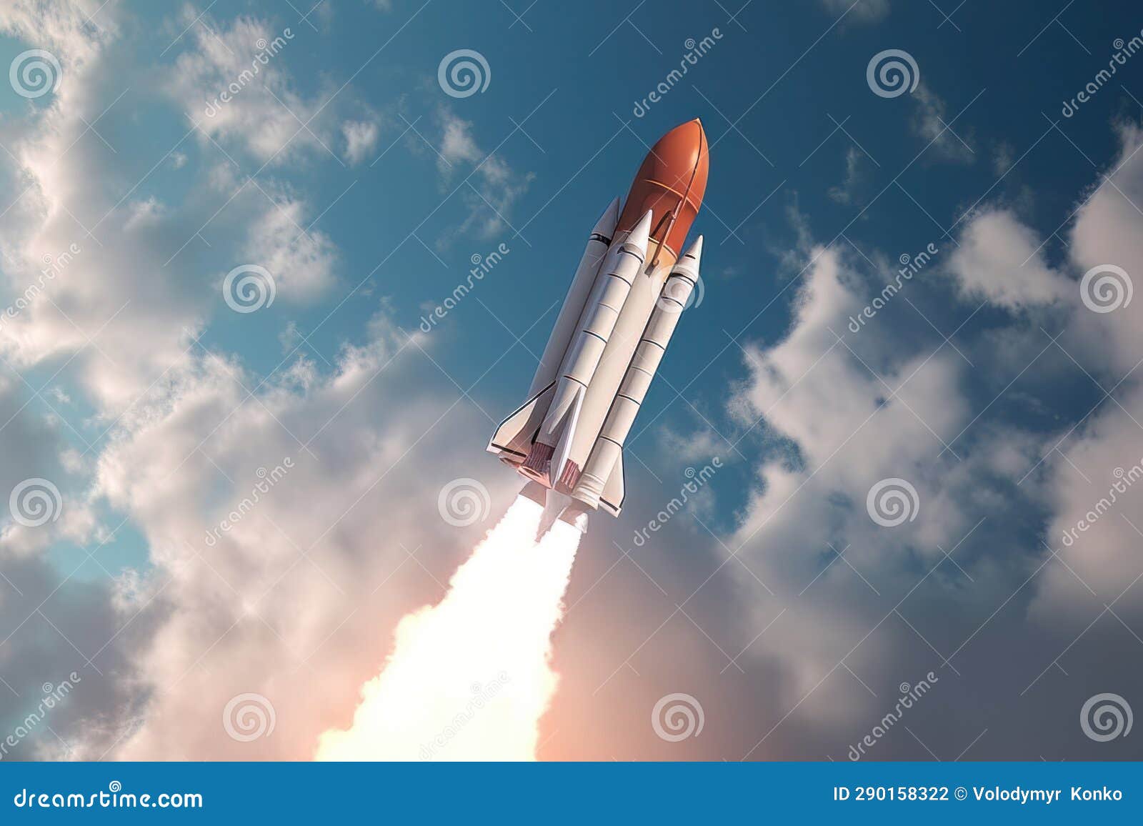 Launching Rocket on Blue Background. Generative Ai Stock Photo - Image ...