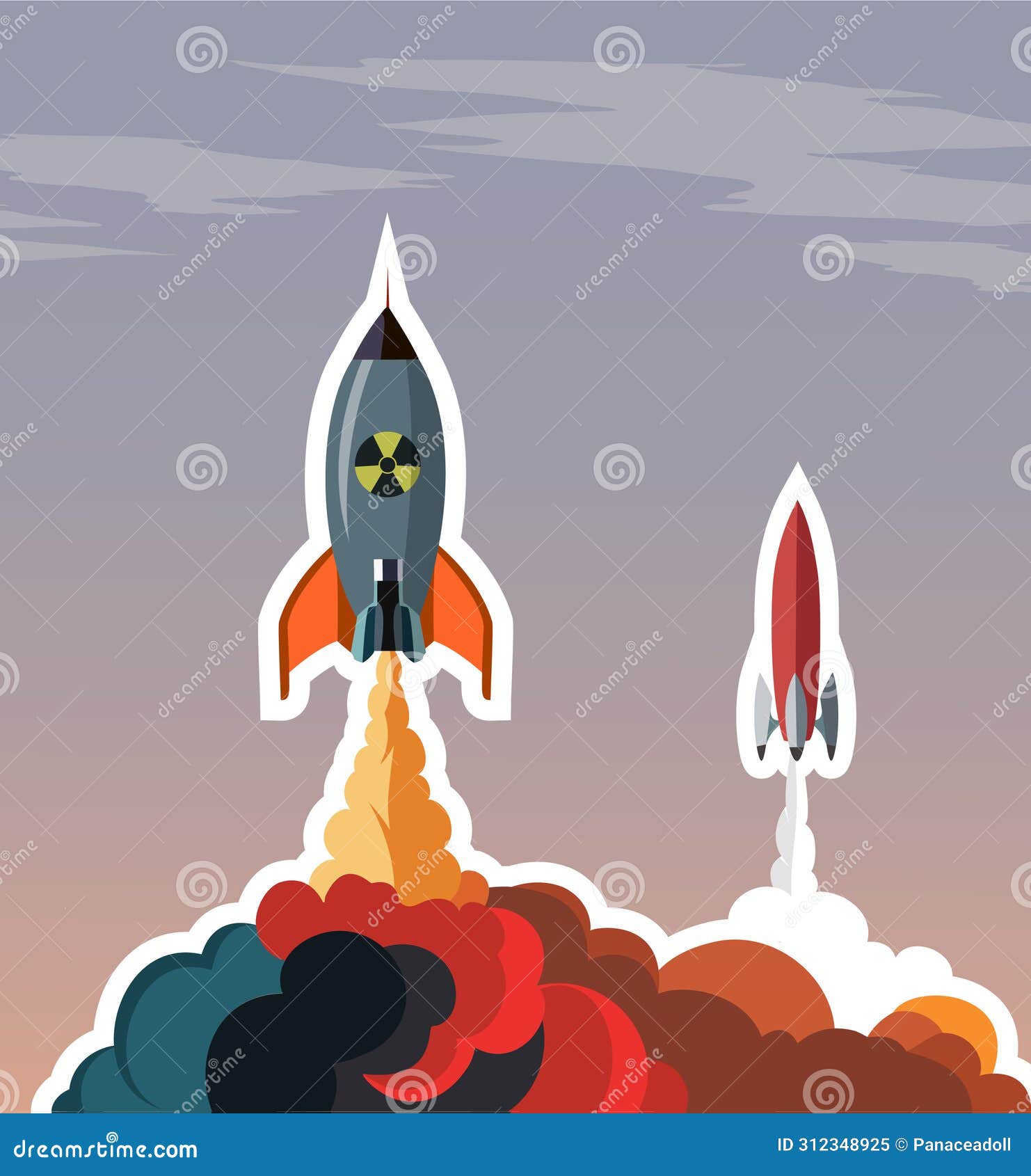Launching Rocket Bomb with Smoke Stock Vector - Illustration of space ...