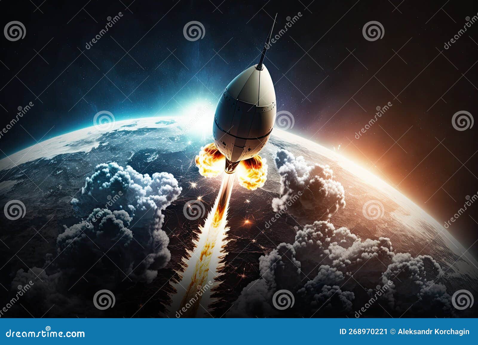 Launching a Rocket from a Planet into Space Against the Background of ...