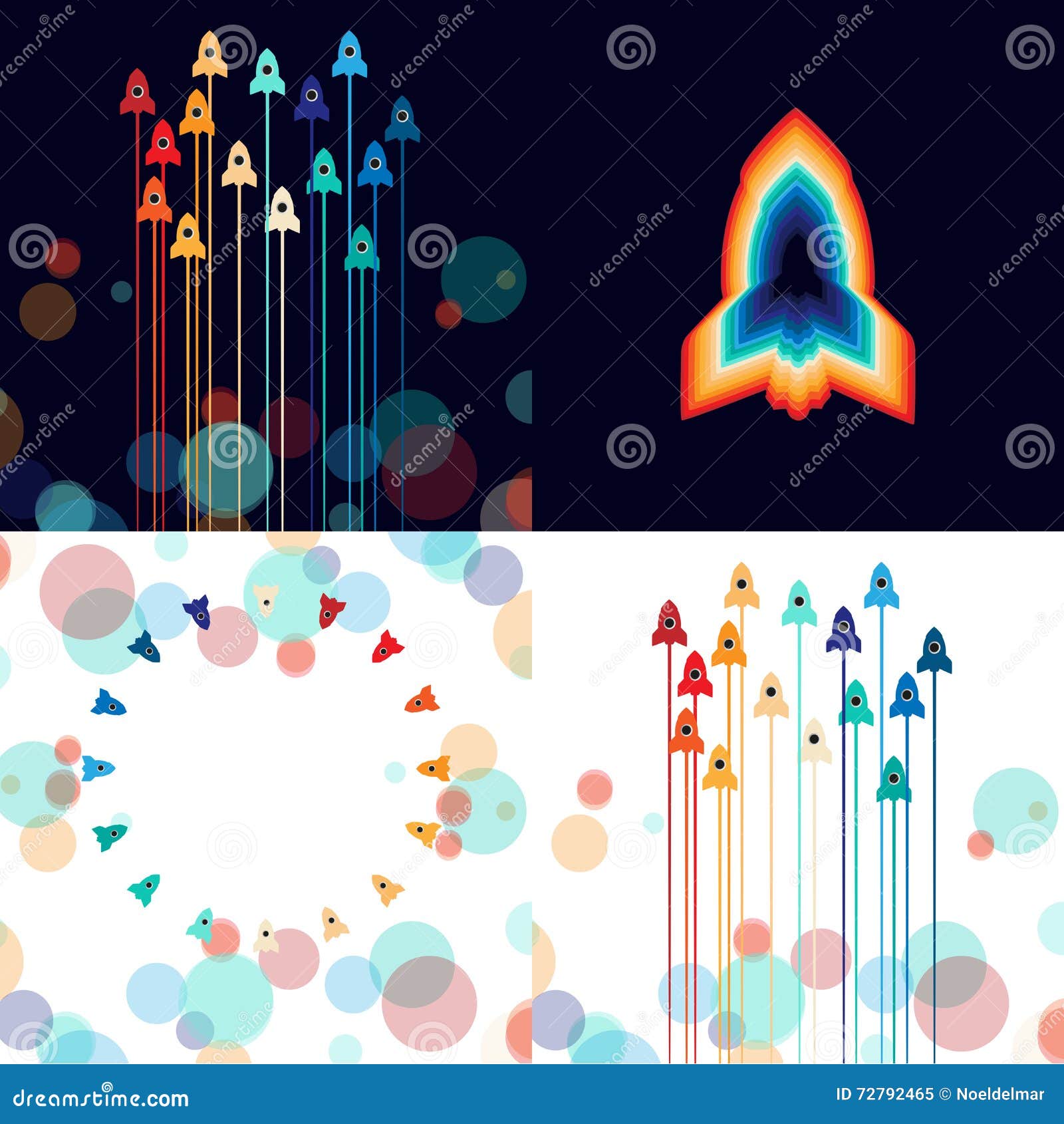 Launching Rocket Ship Background Set Stock Vector - Illustration of ...