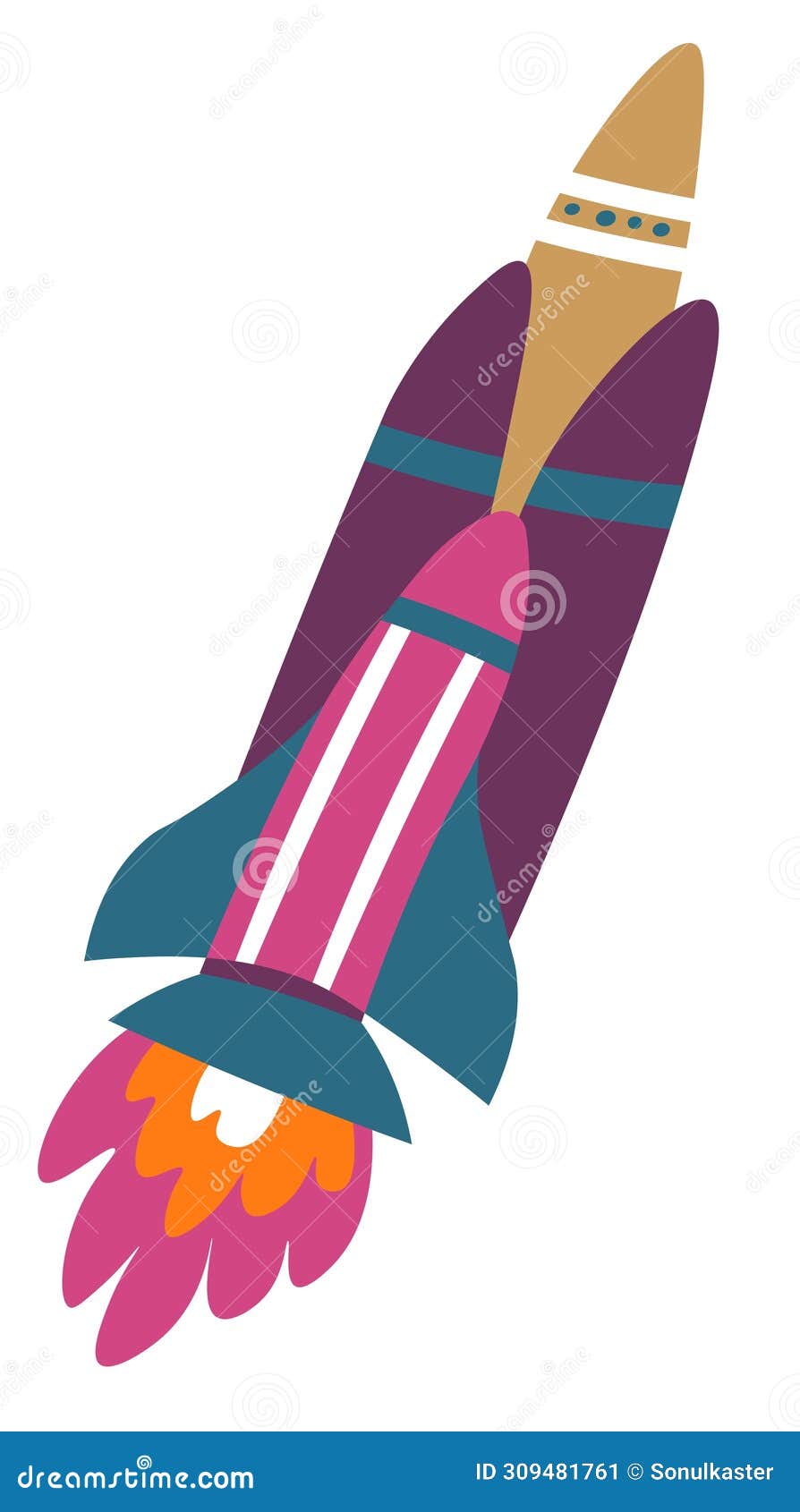 Launching Rocket in Space with Fire and Flame Stock Vector ...