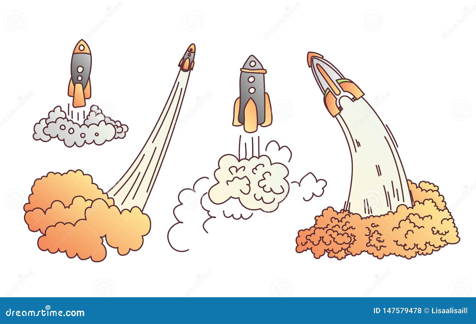 Launching Rockets Vector Cartoon Illustration. Rocket Launch Vector ...