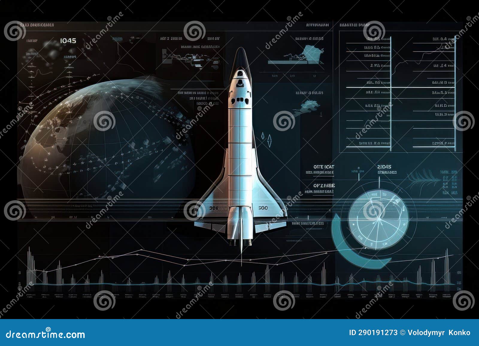 Launching Space Rocket, Background Graphs and Data. Generative Ai Stock ...