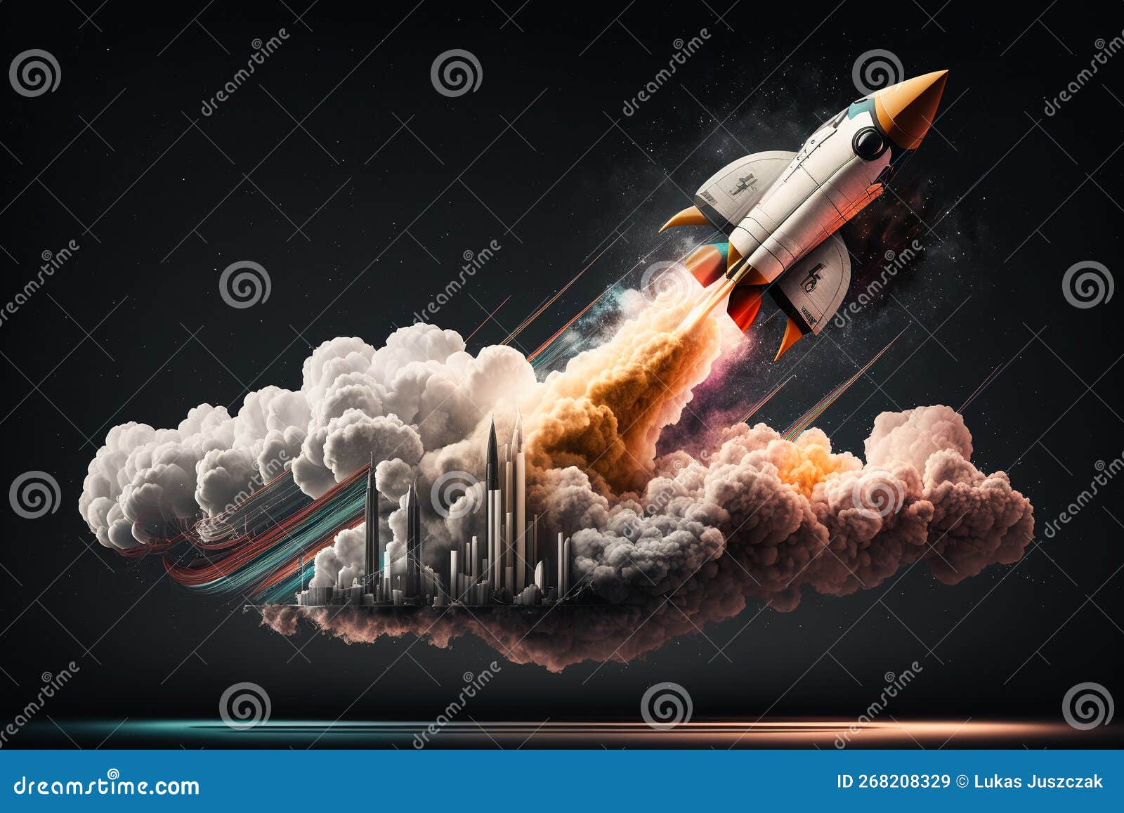 Launching Space Rocket, Background Graphs and Data Stock Illustration ...