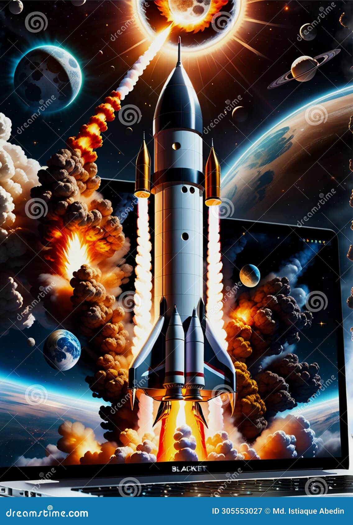 A Rocket Pierces Through The Clouds As It Launches Into Space. Concept ...