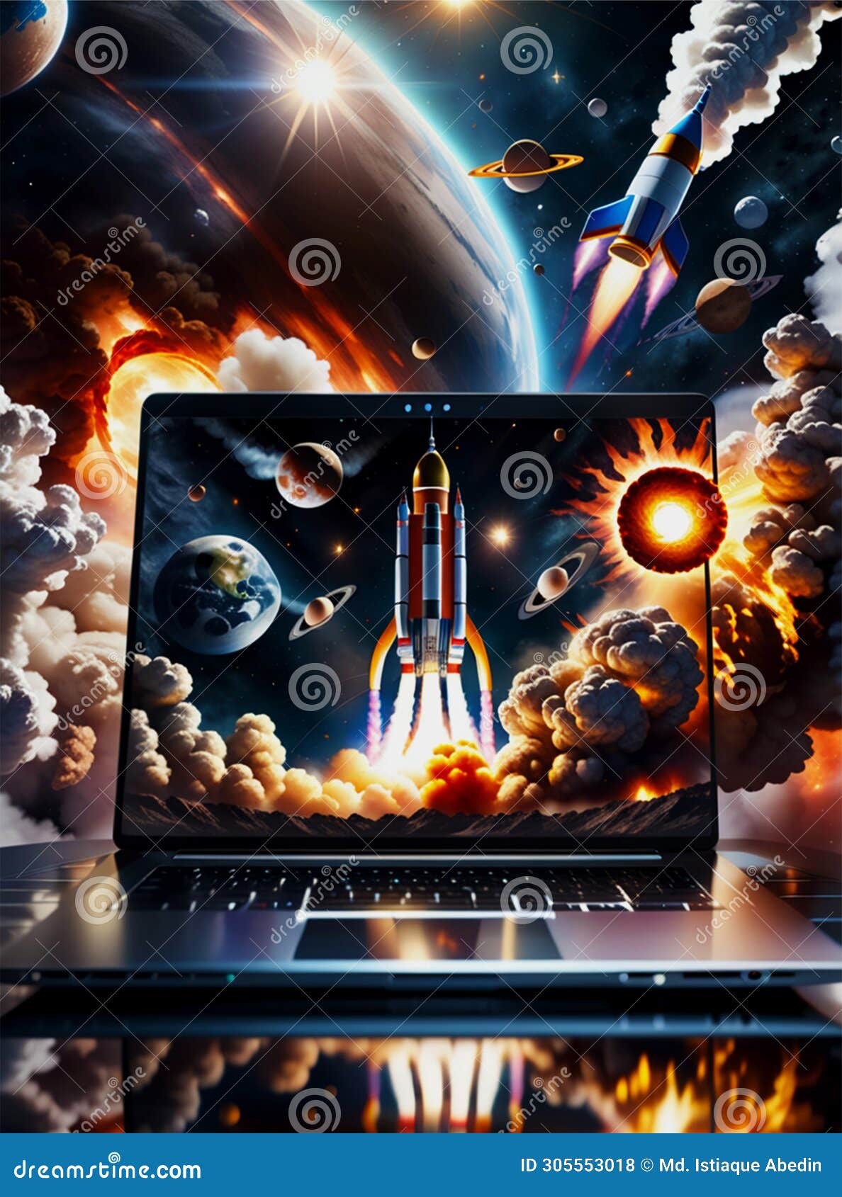 Launching Space Rocket Laptop Screen Galaxy Universe Space Background ...