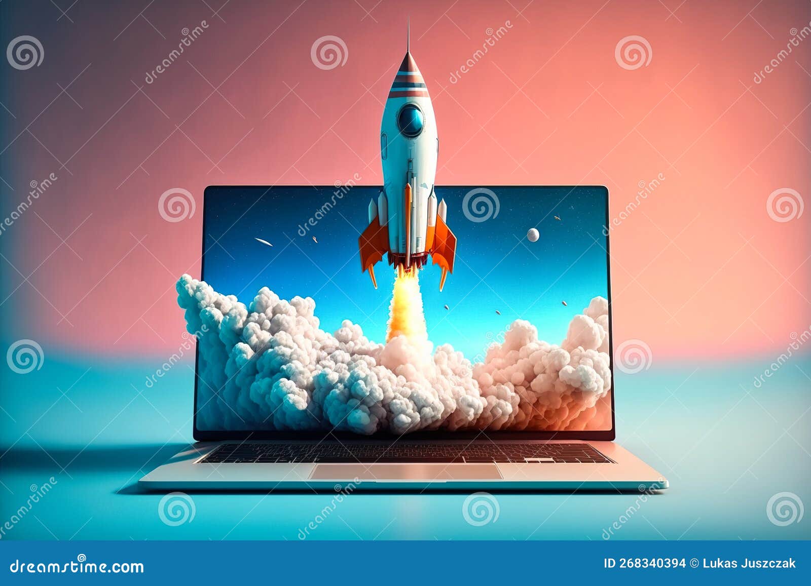 Launching Space Rocket from Laptop Screen Stock Illustration ...