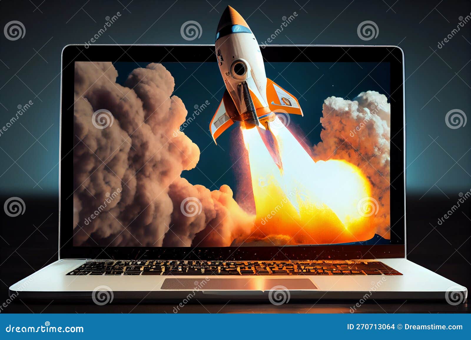 Launching Space Rocket from Laptop Screen,generative Ai Stock ...