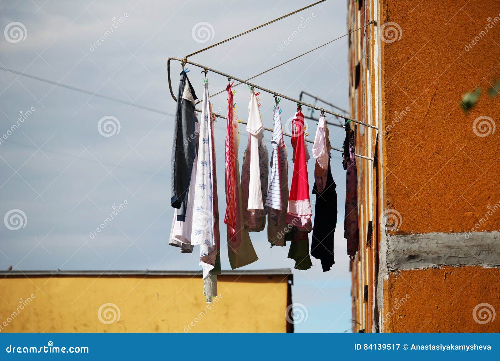 Laundered Clothes Drying Outside Stock Image - Image of laundered, yard ...