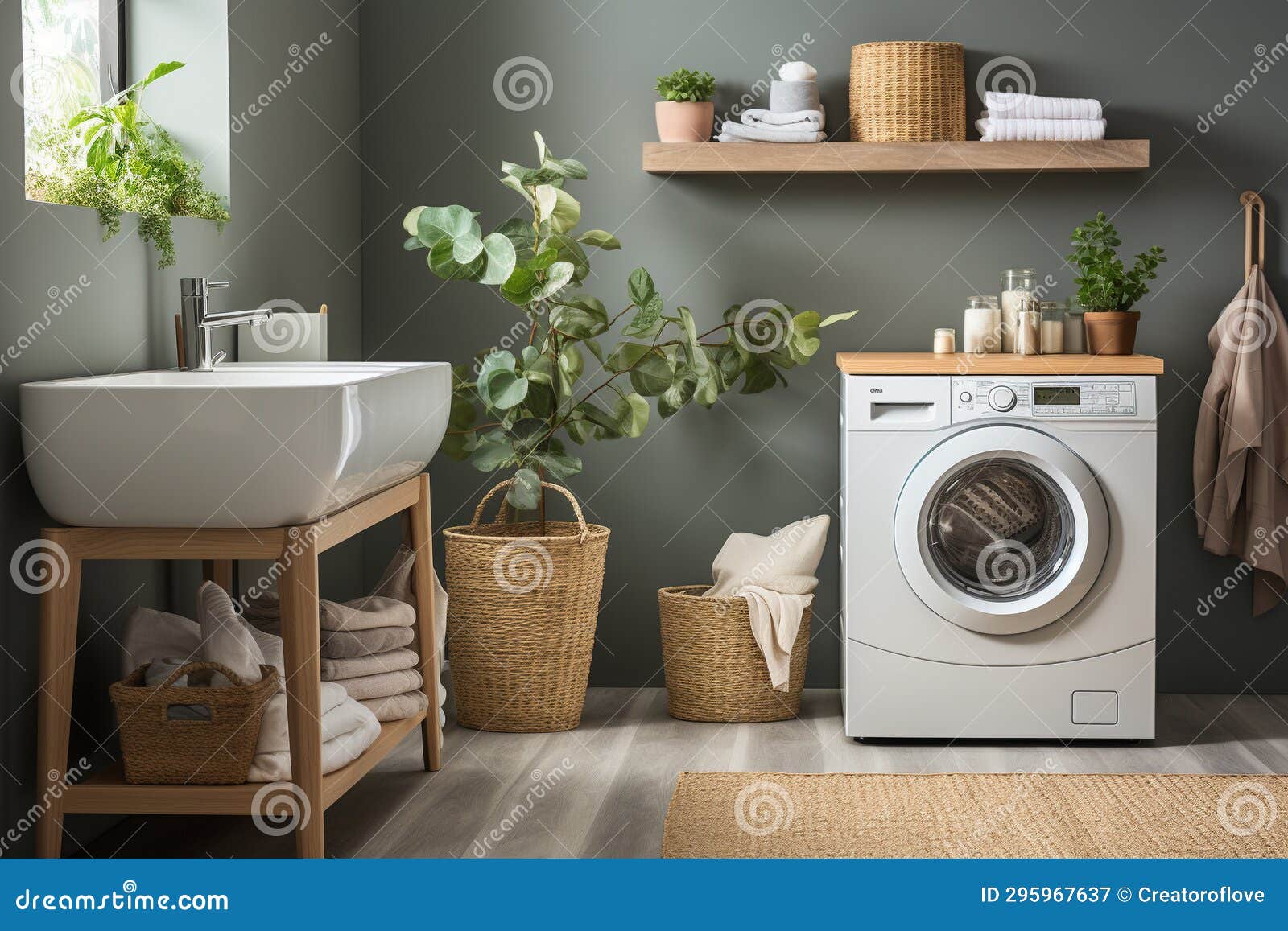 A Laundry Area with a Washing Machine Stock Illustration - Illustration ...