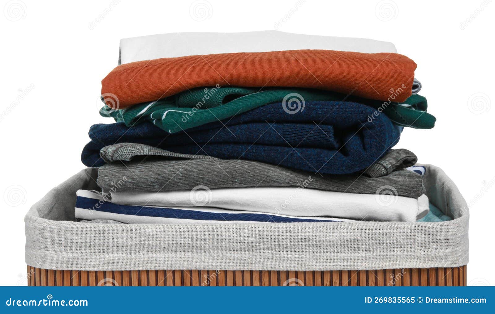 Laundry Basket with Clean Clothes Isolated on White Stock Image - Image ...