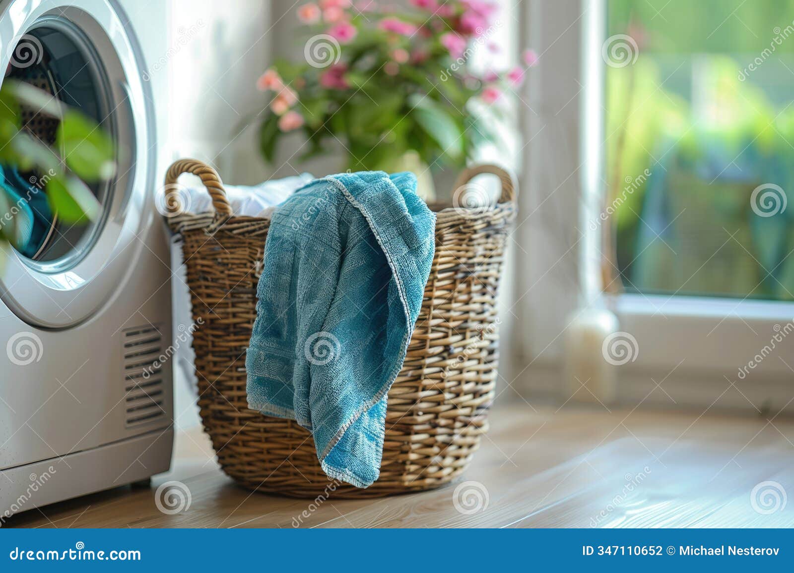 Laundry Basket and Washing Machine Stock Photo - Image of laundry ...