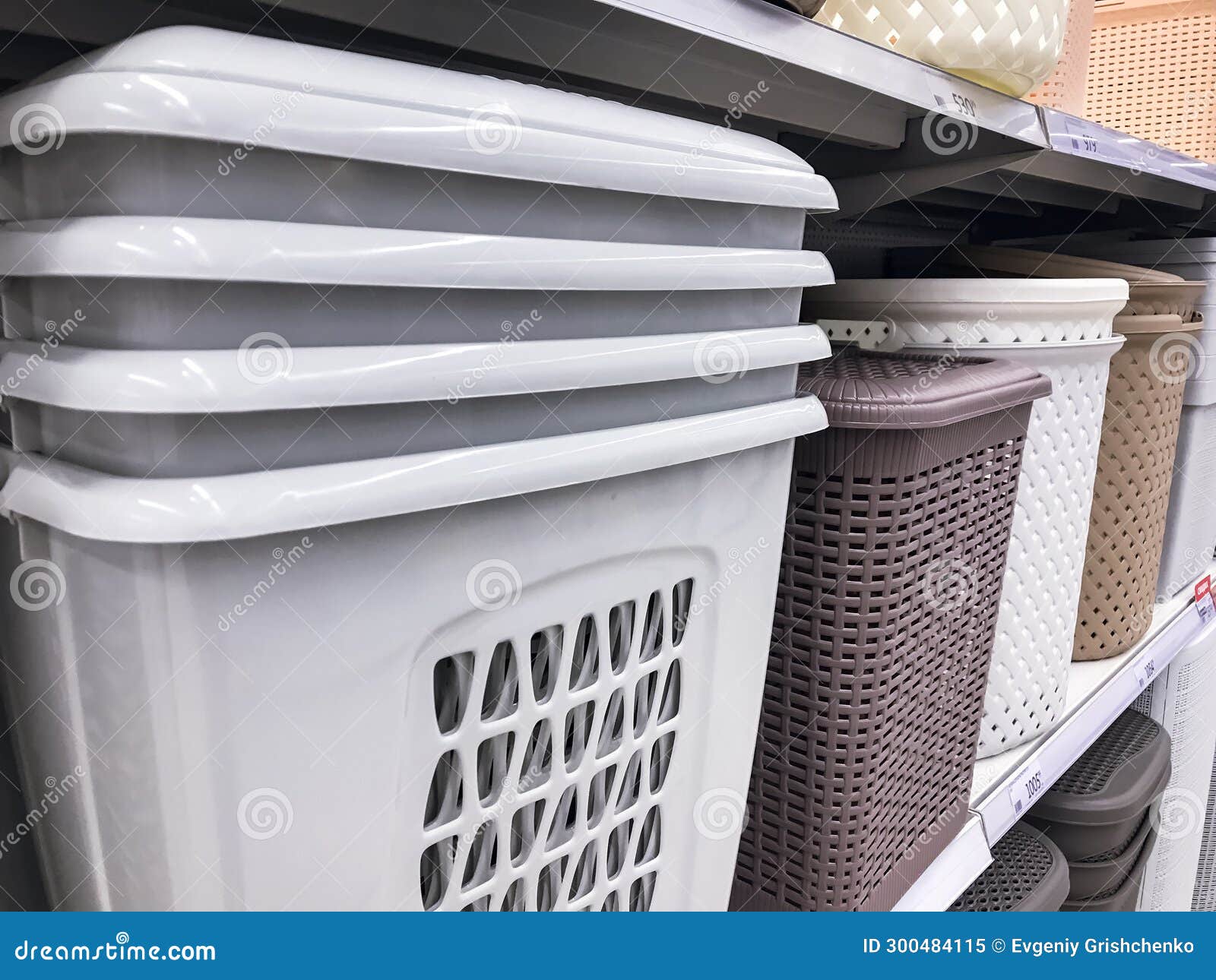 Laundry baskets in store stock image. Image of store - 300484115
