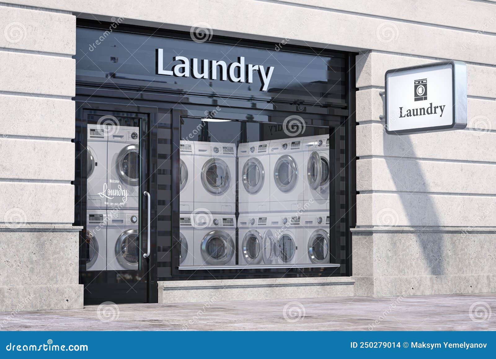 Laundry Building Exterior with Washing Machines Inside it Stock ...