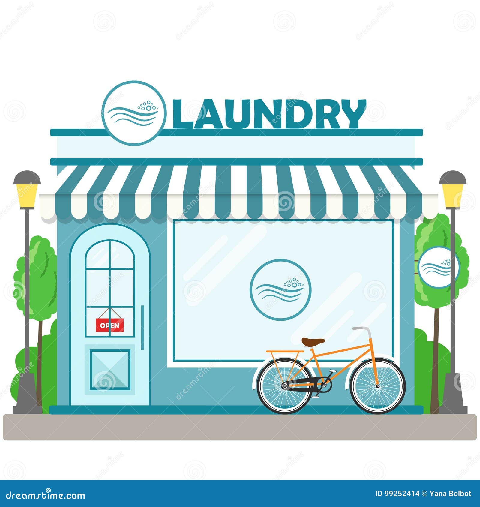 Laundry Building Facade with Bicycle Stock Vector - Illustration of ...