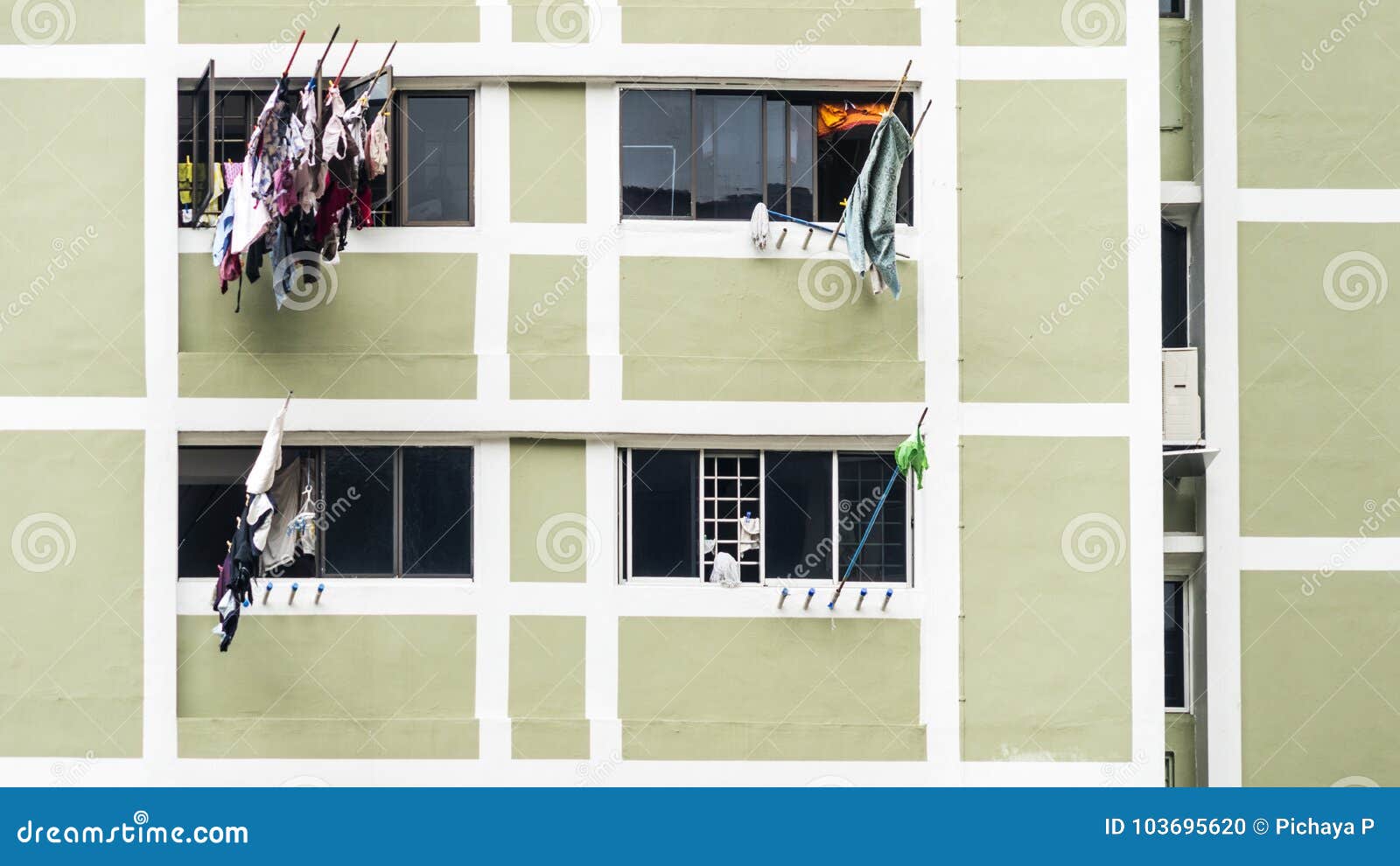Laundry Clothes Hanging Drying on Window Building Stock Photo - Image ...