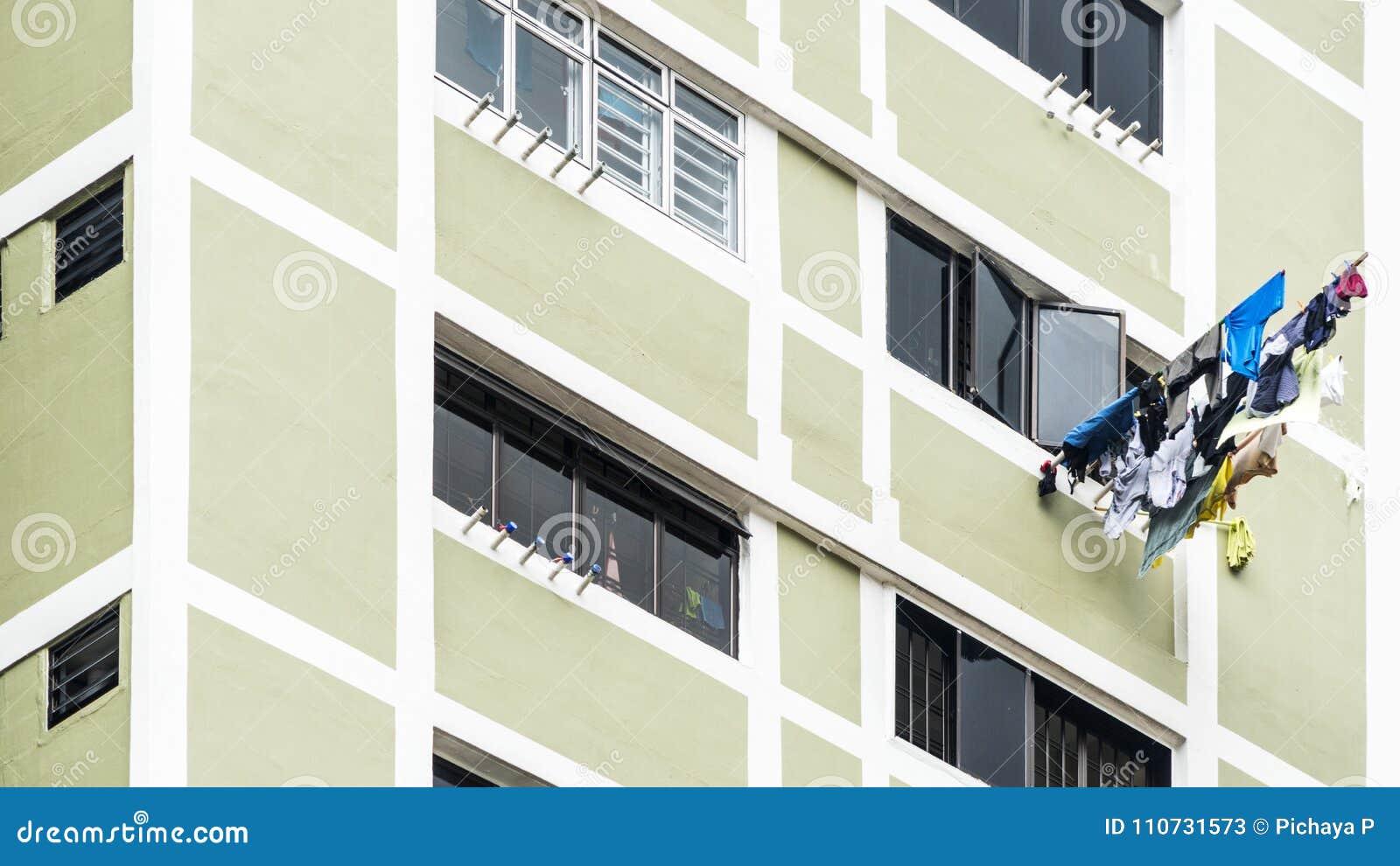 Laundry Clothes Hanging Drying on Window Building Stock Image - Image ...