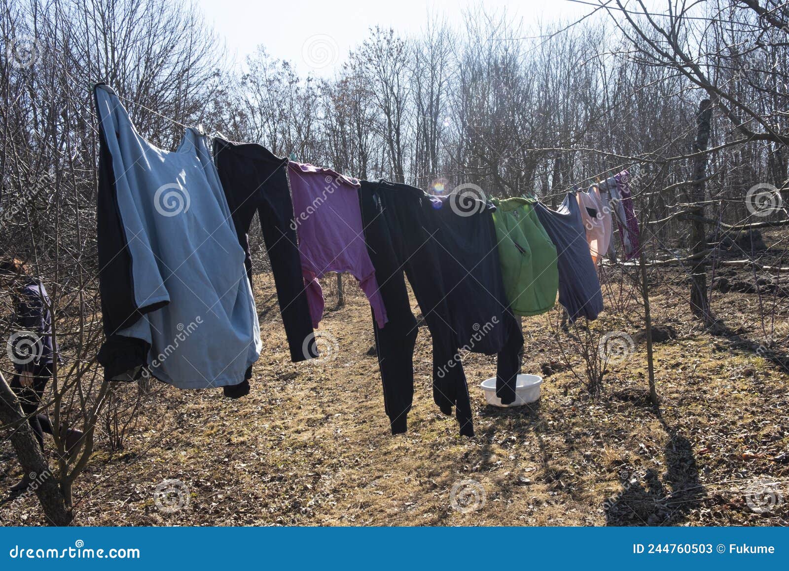 Laundry and Clothes Hung Out in the Yard Stock Image - Image of line ...