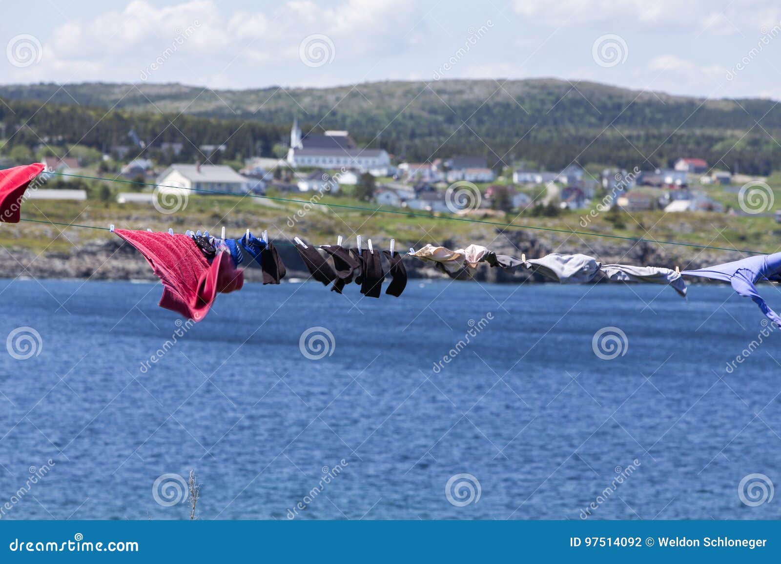Laundry on Clothesline, Windy Day Stock Photo - Image of ocean ...