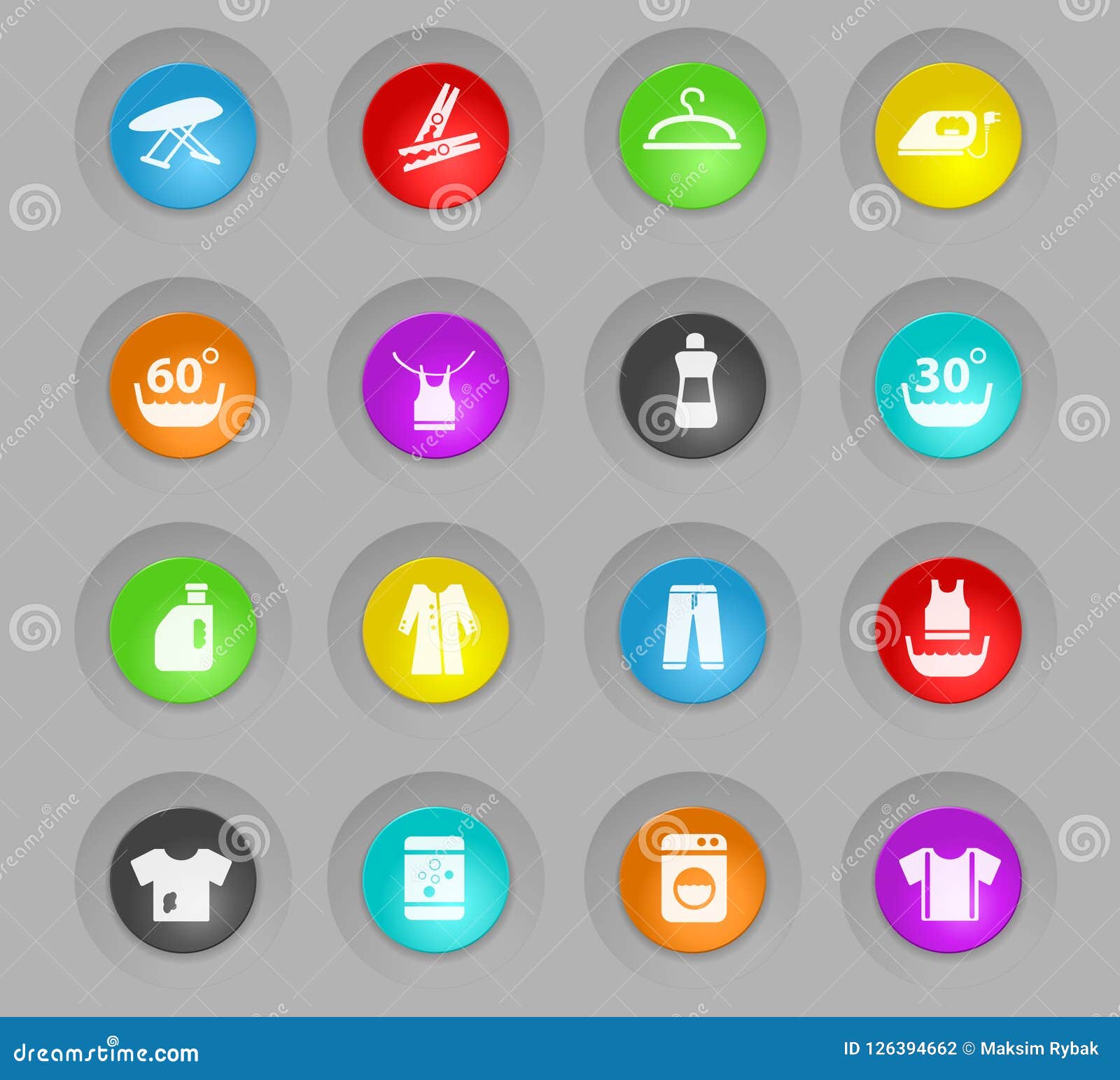 Laundry Colored Plastic Round Buttons Icon Set Stock Illustration ...