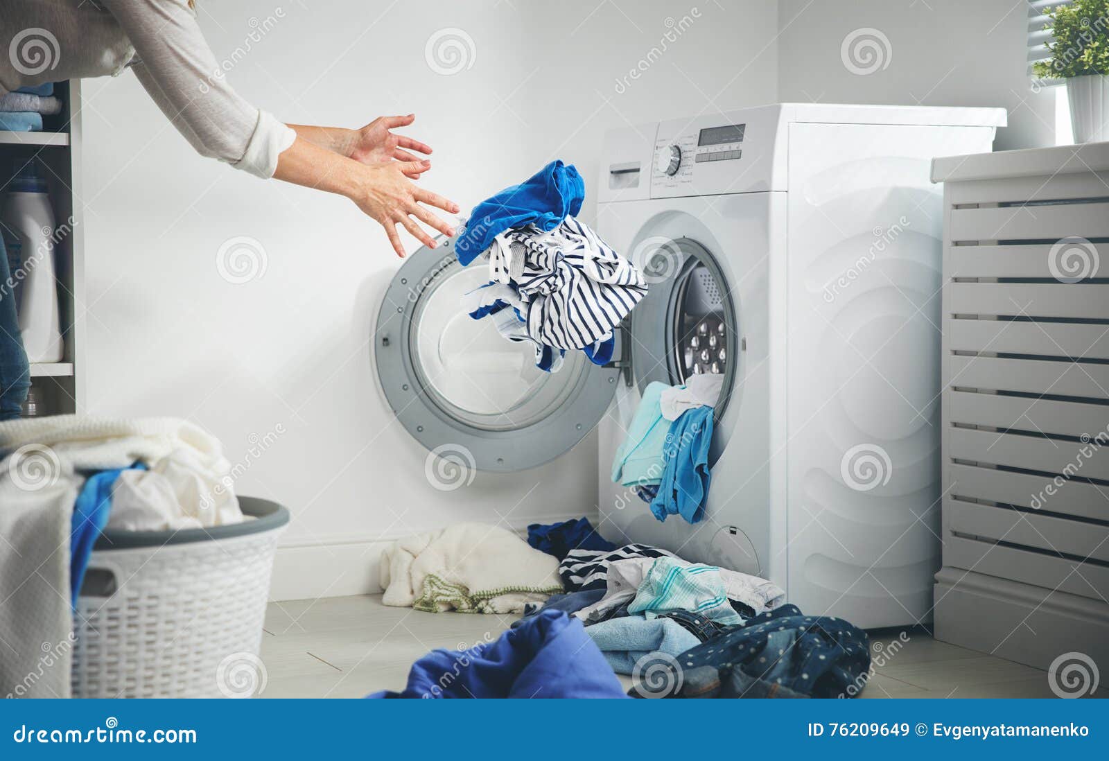 Laundry Concept. Dirty Clothes Flies into Washing Machine Stock Image ...