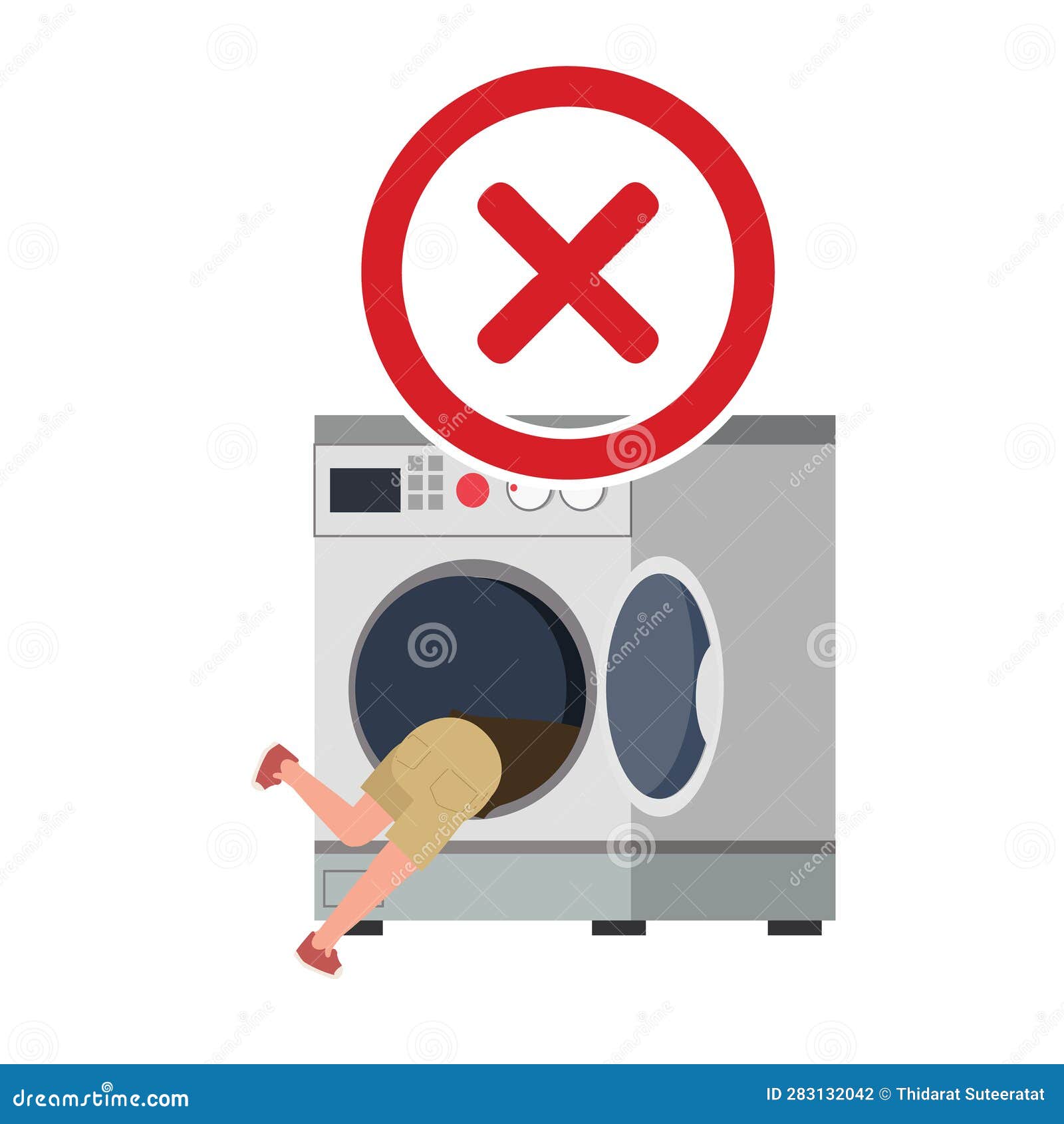 Laundry Concept. Warning Do Not Climb in Washing Machine. Don T Do this ...