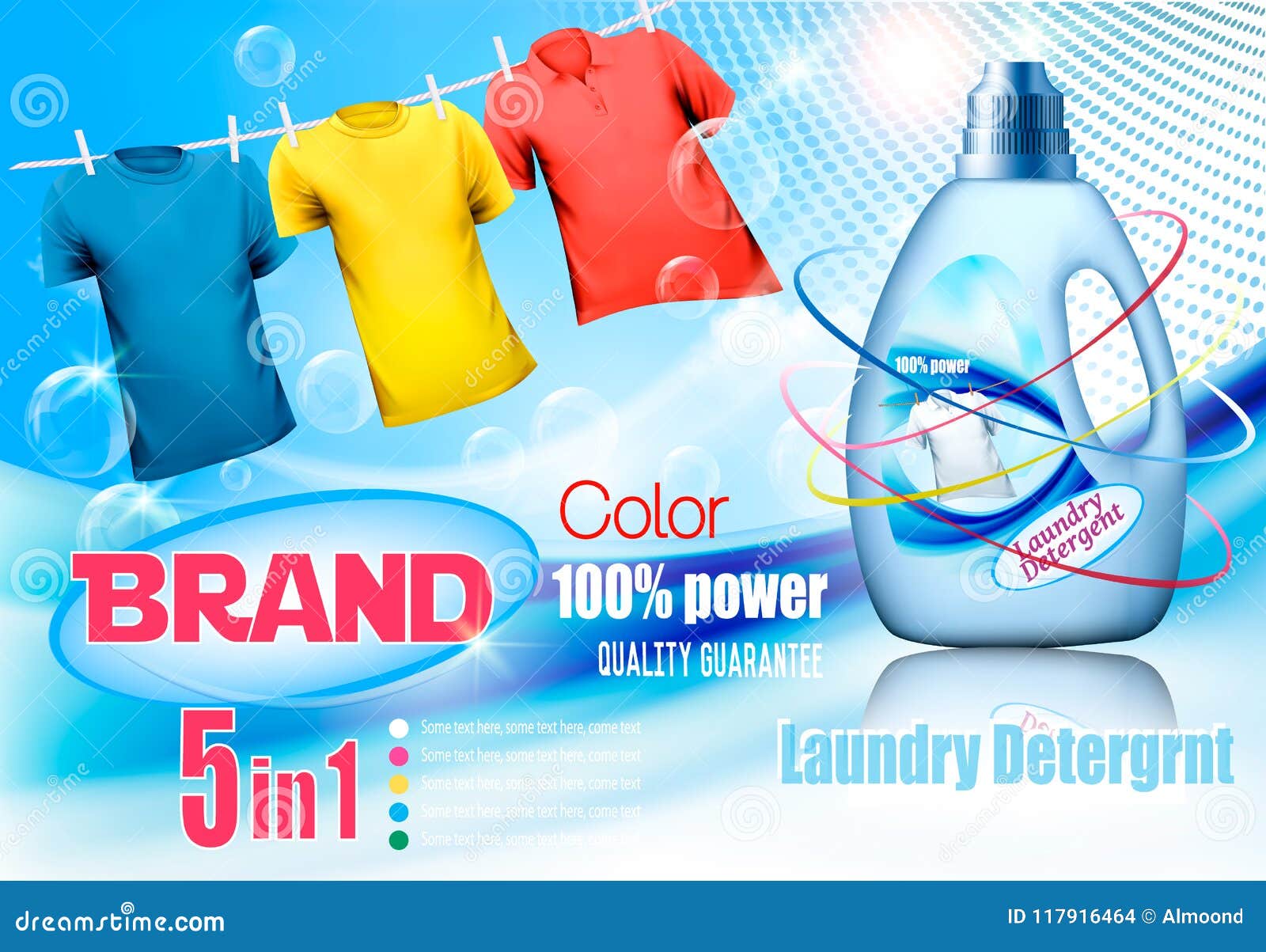 Laundry Detergent Ad. Plastic Bottle and Colorful Shirts on Rop Stock ...