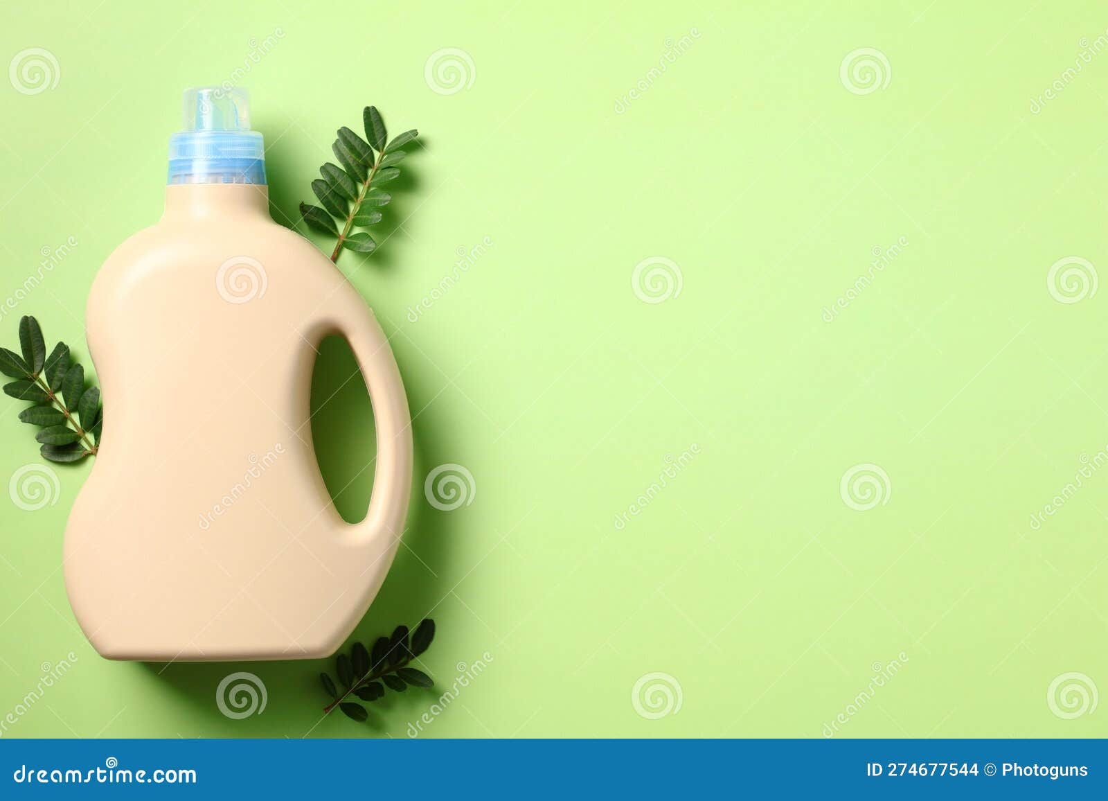 Laundry Detergent Bottle with Green Leaves, Eco-friendly, Top View ...