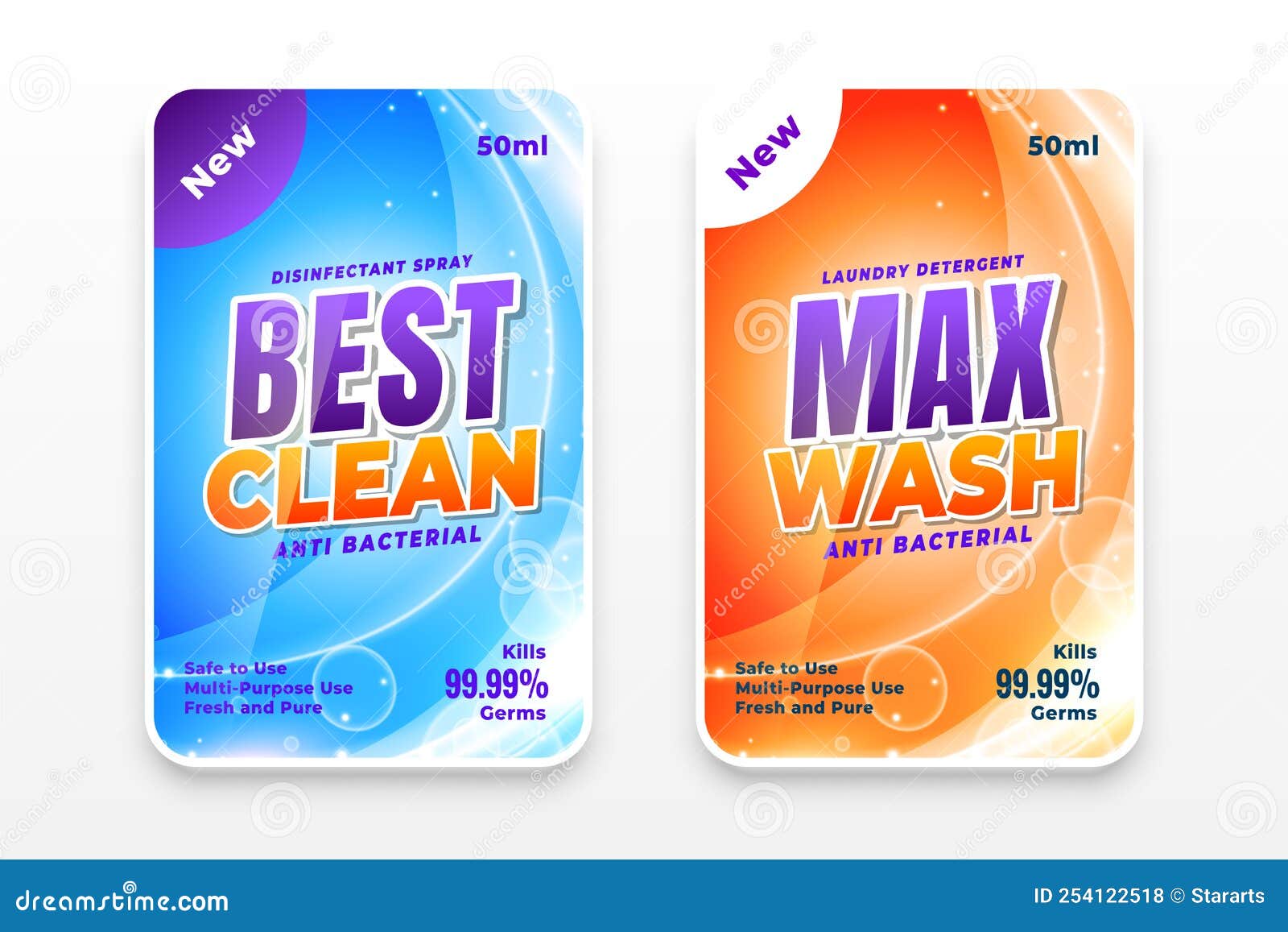 Laundry Detergent Clean Wash Label Stickers in Two Colors Vector ...