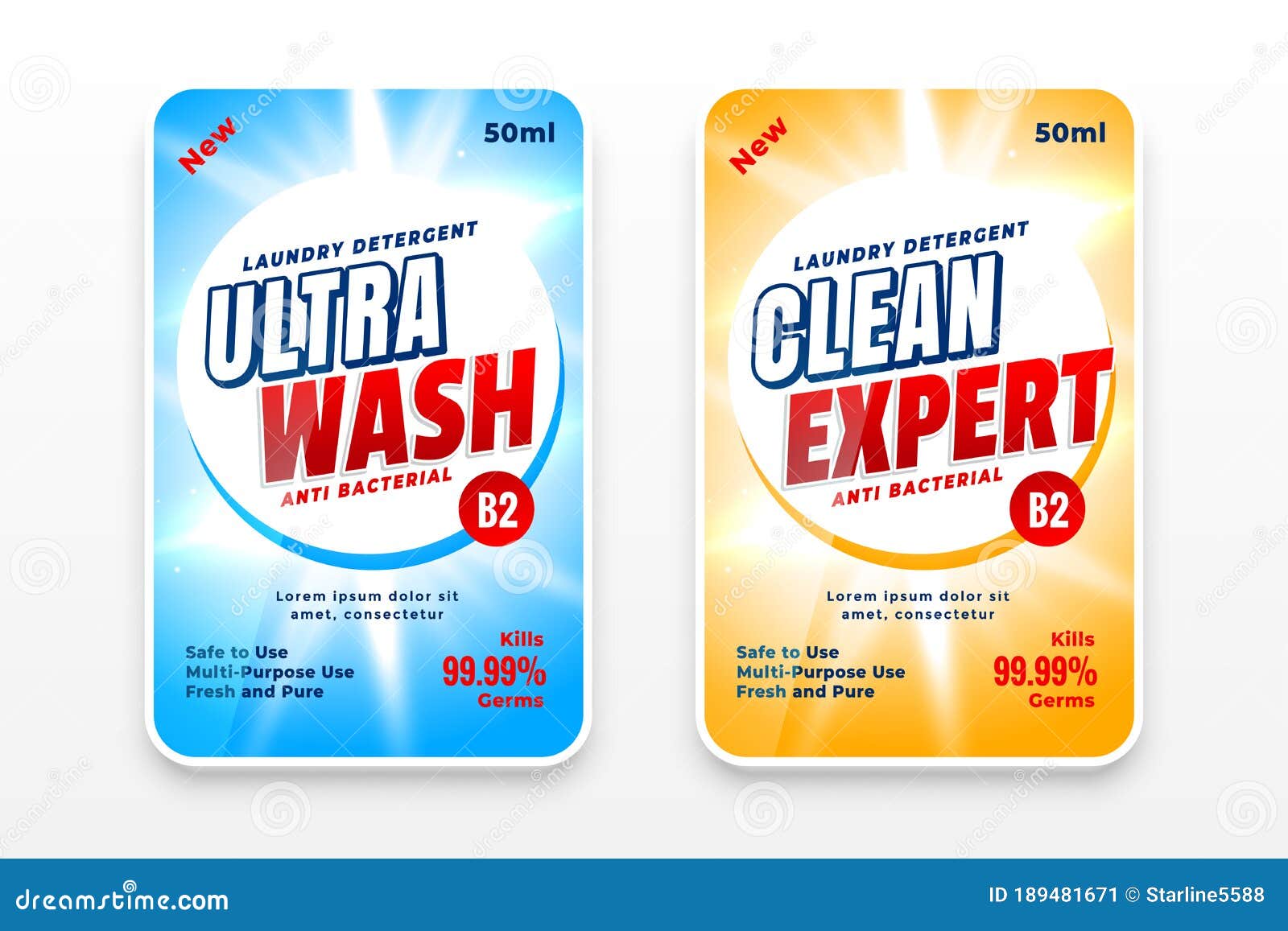 Laundry Detergent or Disinfectant Labels Design Template Stock Vector ...