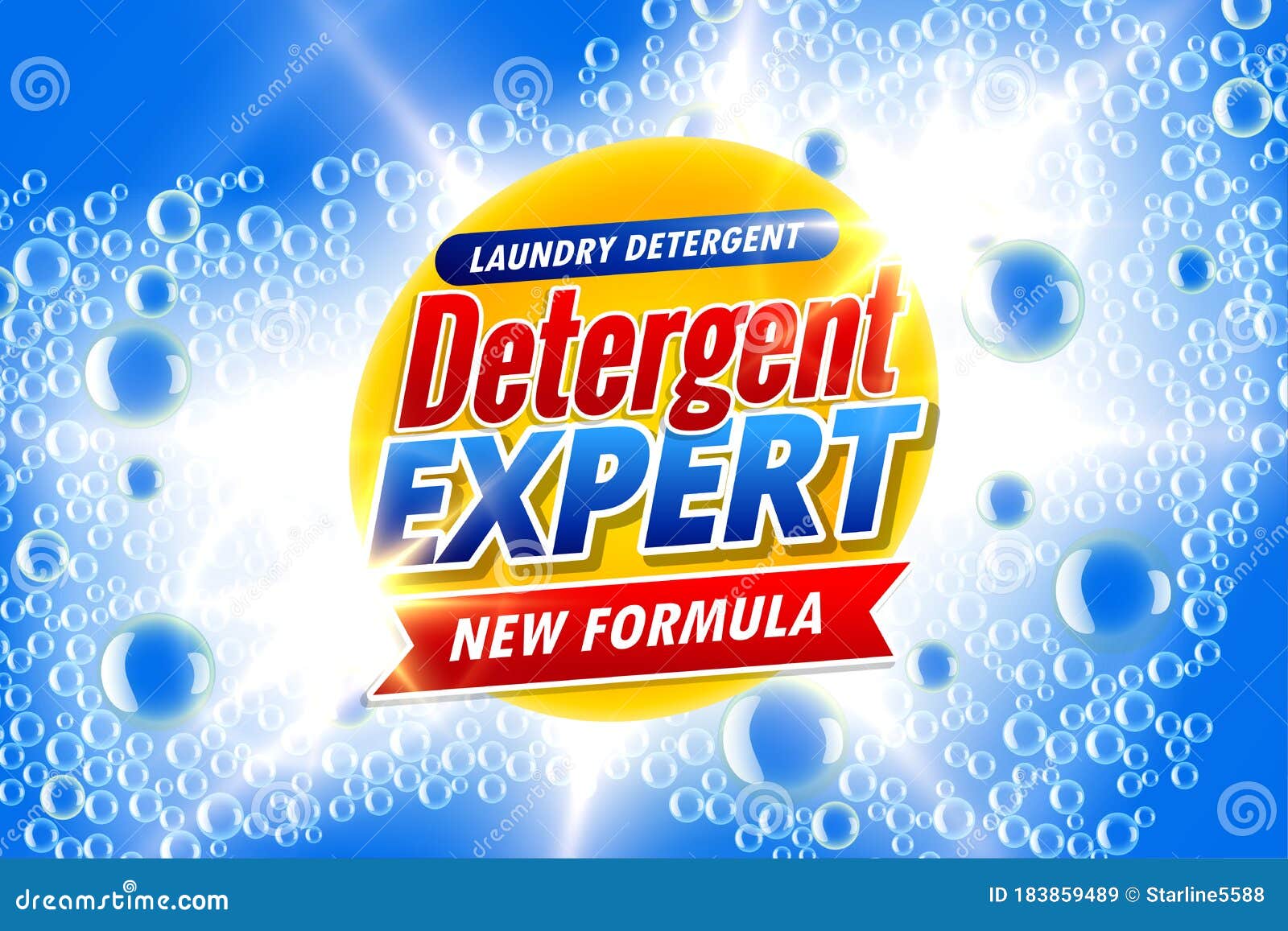 Laundry Detergent Template Ads Banner with Soap Bubbles Stock Vector ...
