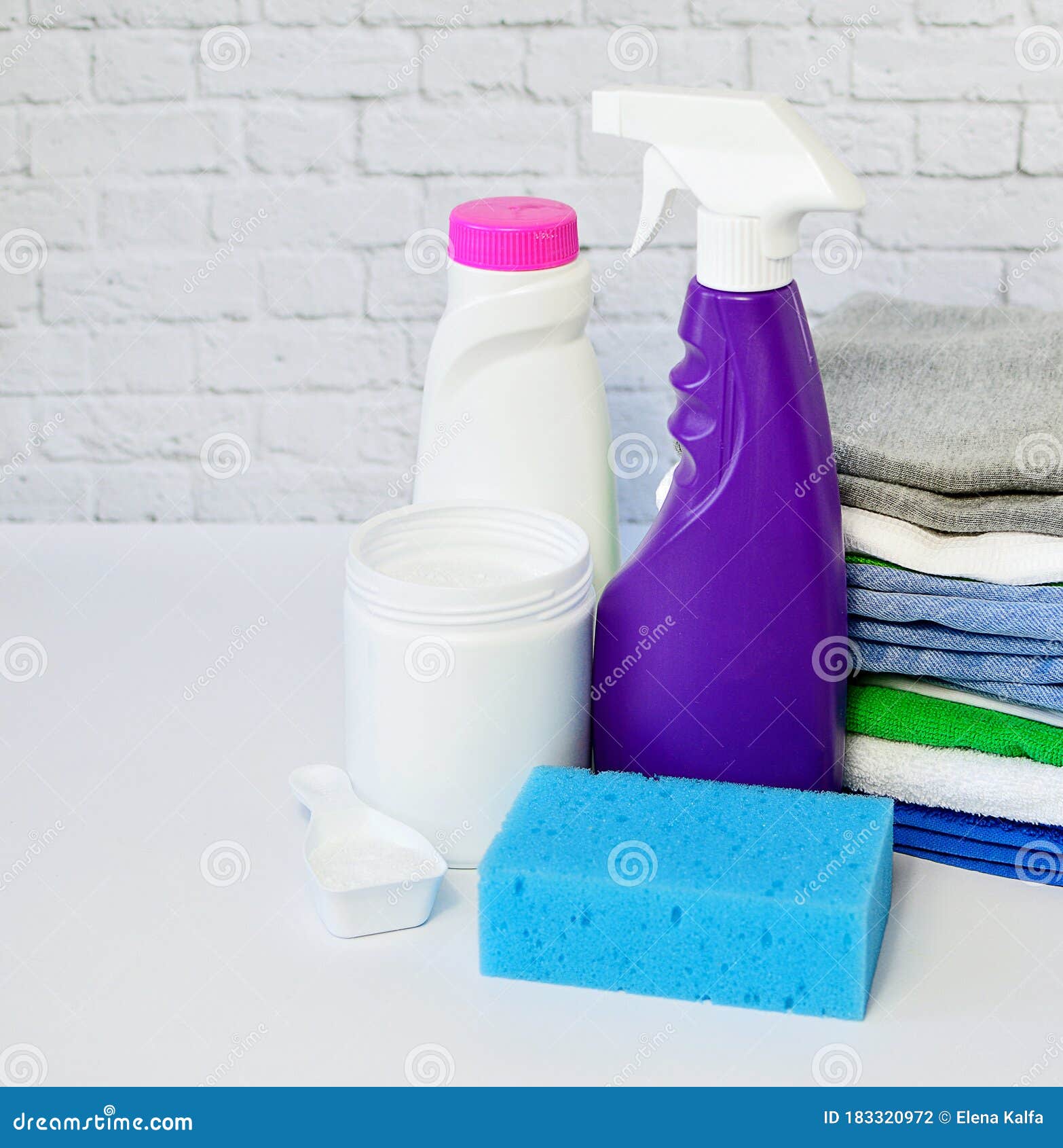 Laundry Detergents: Detergent, Washing Powder and a Stack of Clean ...