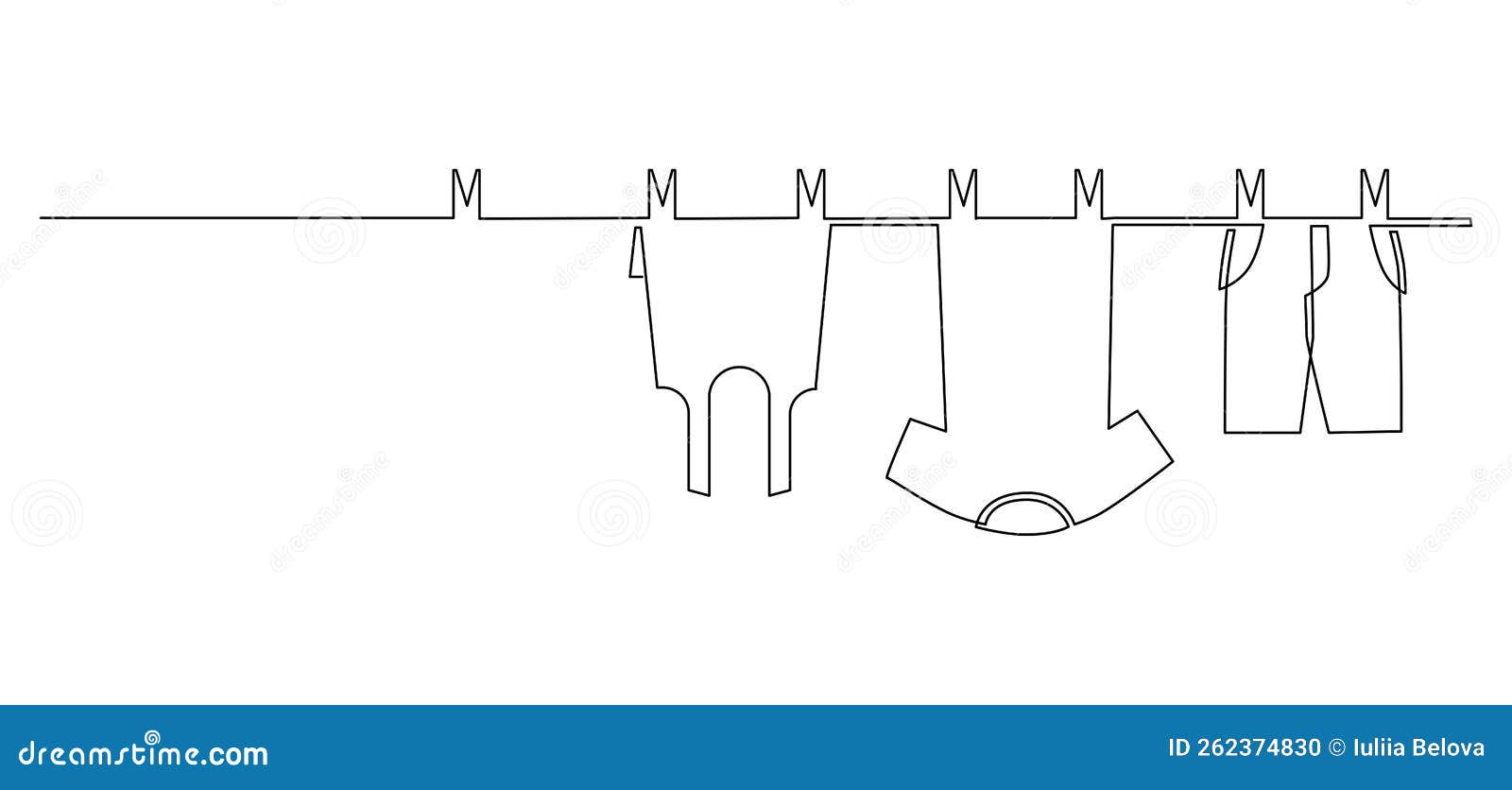 Laundry is Dried on a Line. Continuous Line Drawing Stock Vector ...