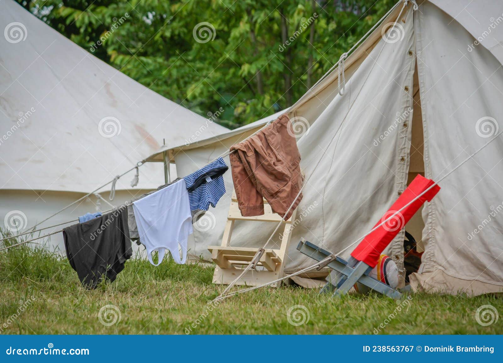 Laundry Dries on a Tent Line Stock Image - Image of summer, environment ...