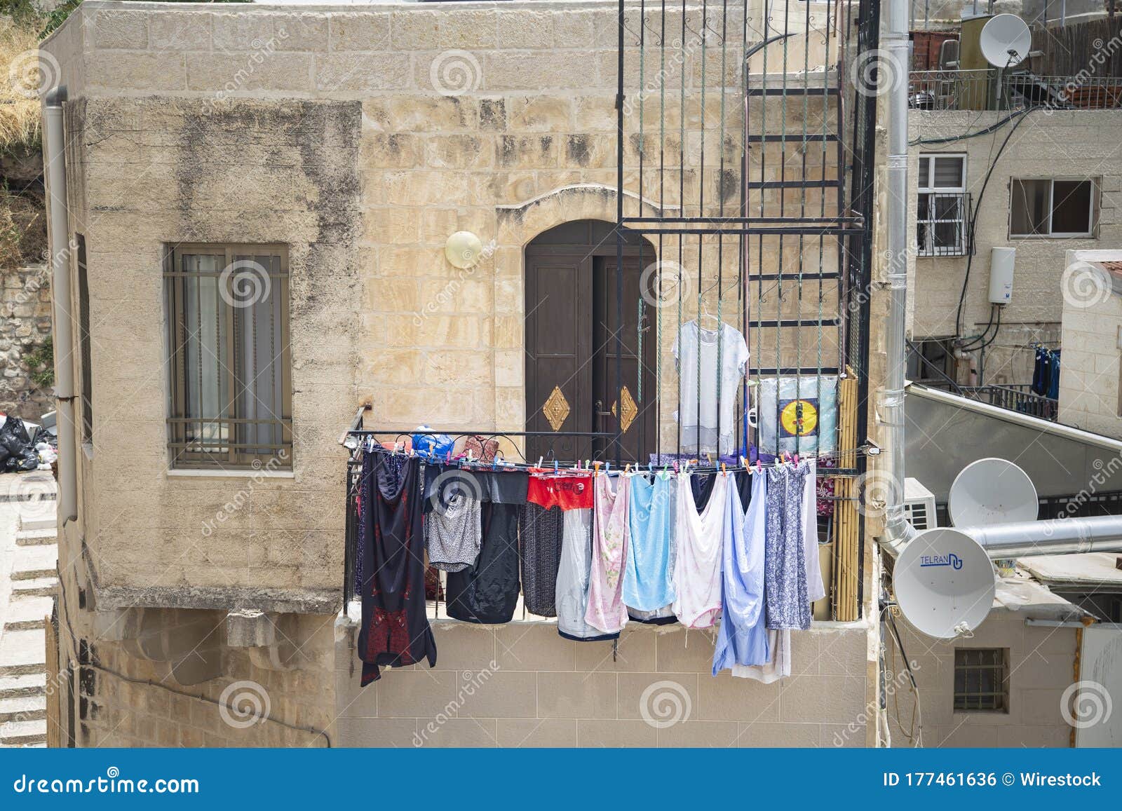 Laundry Drying in the Balcony in the Old City Jerusalem, Israel Stock ...