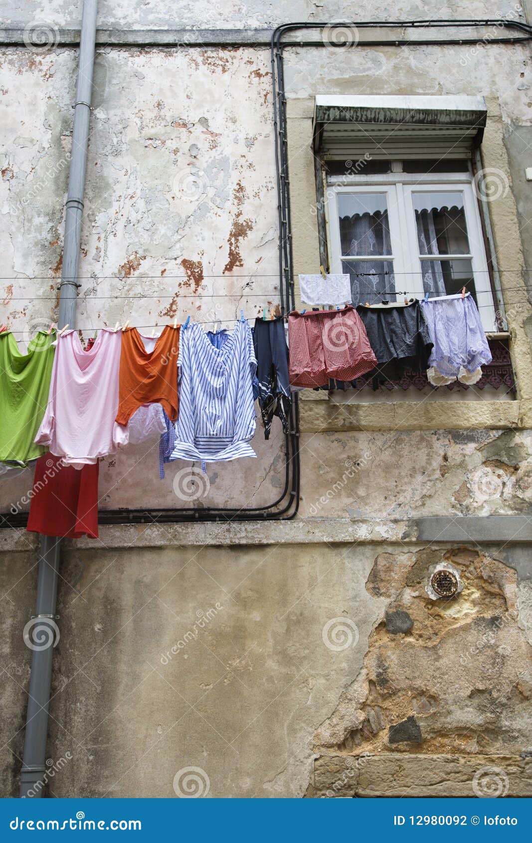 Laundry Drying on a Clothesline Stock Photo - Image of european, home ...