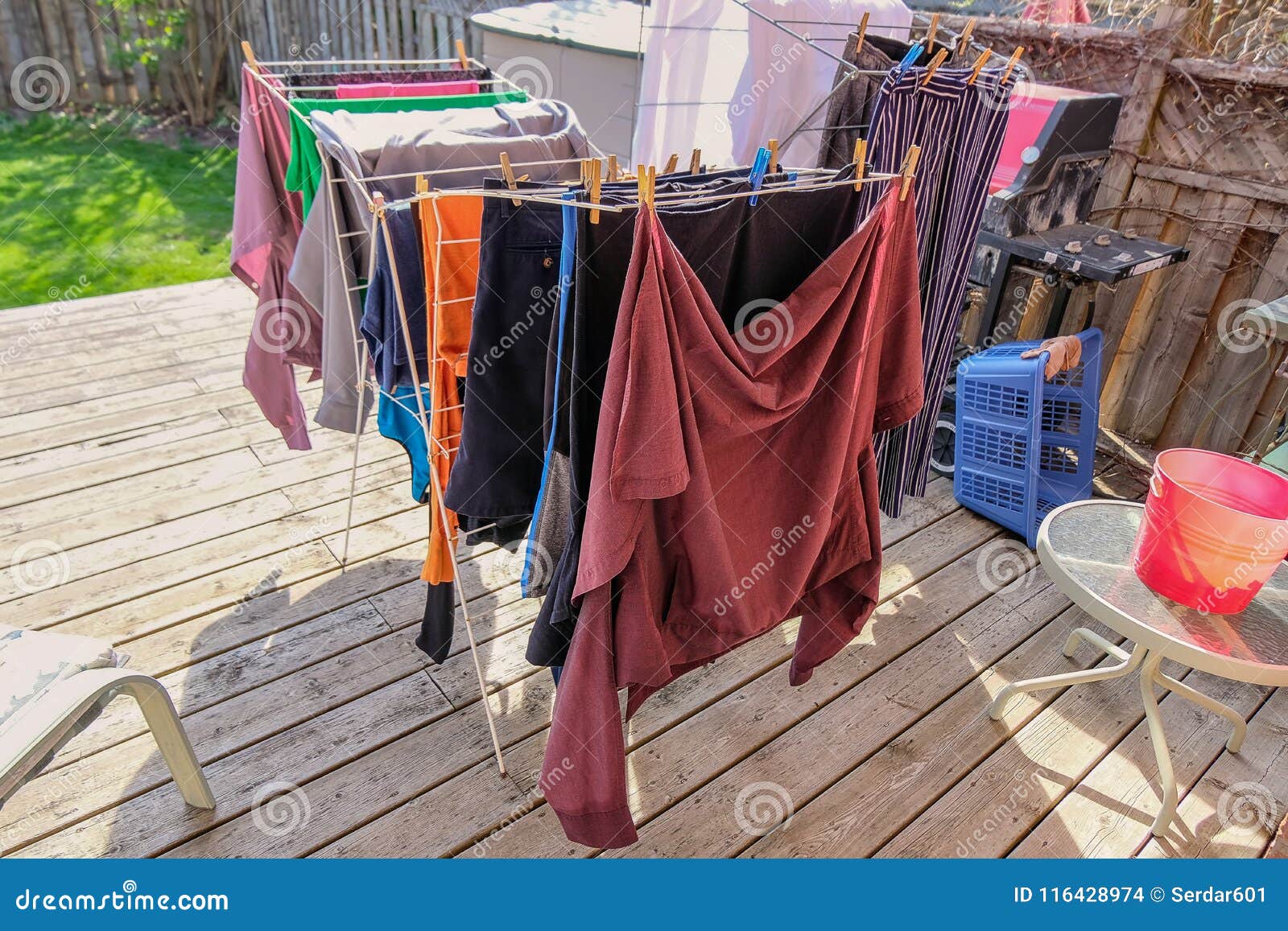 Laundry drying stock photo. Image of laundry, deck, outdoors - 116428974