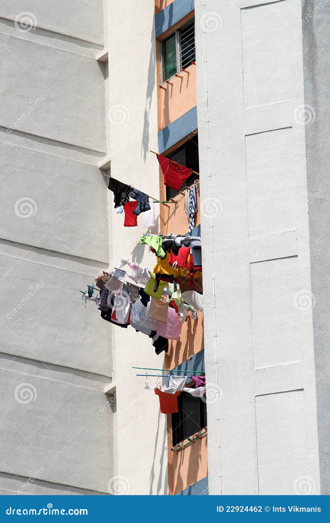 Laundry Drying from Windows, Singapore Stock Photo - Image of pole ...