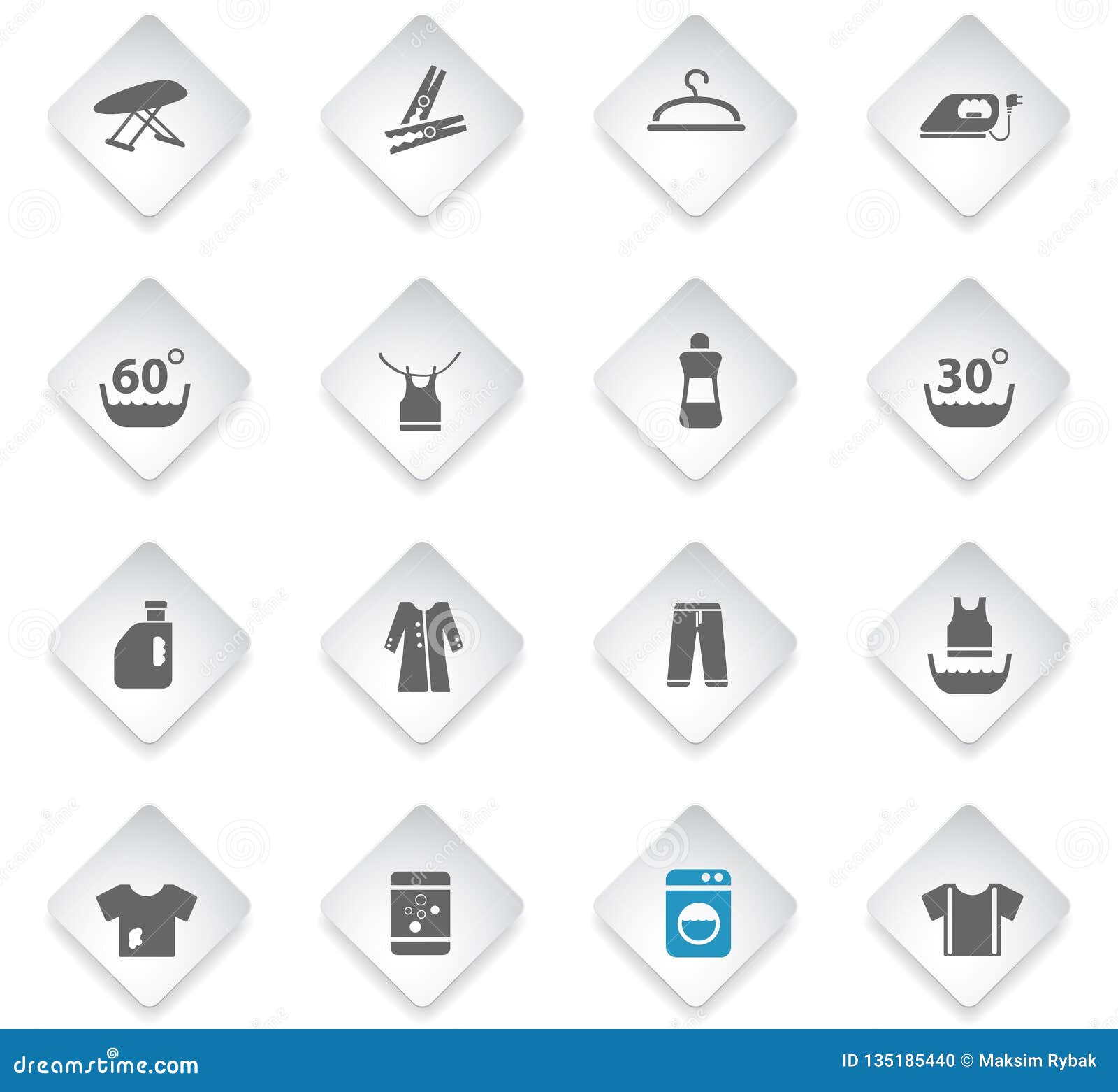 Laundry icon set stock vector. Illustration of basin - 135185440