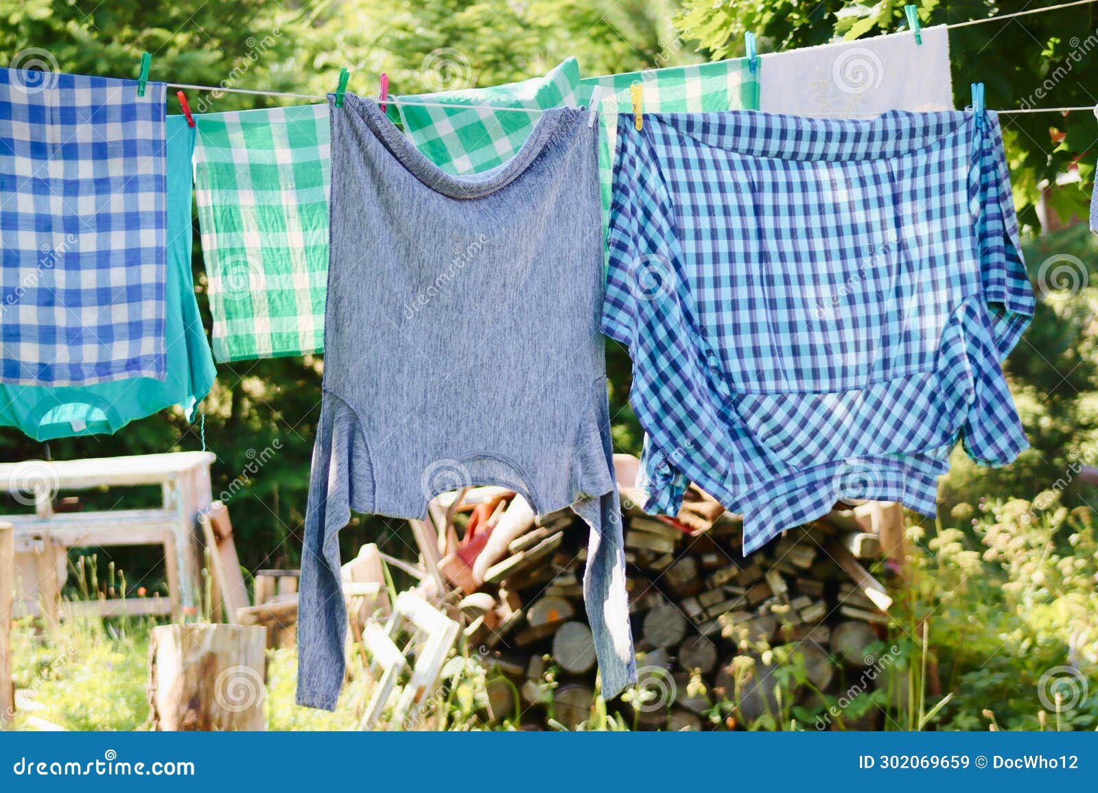 The Laundry is Hanging on the Line. Drying Laundry Outside Stock Image ...