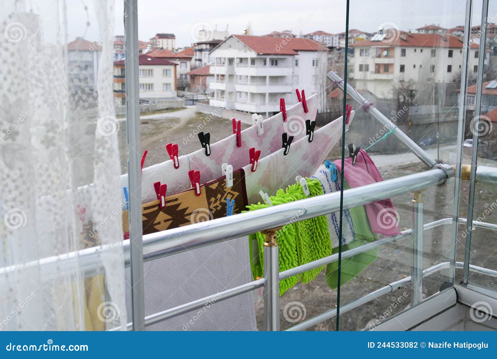 Laundry Hanging To Dry on the Balcony, Manual Laundry Drying Stock ...